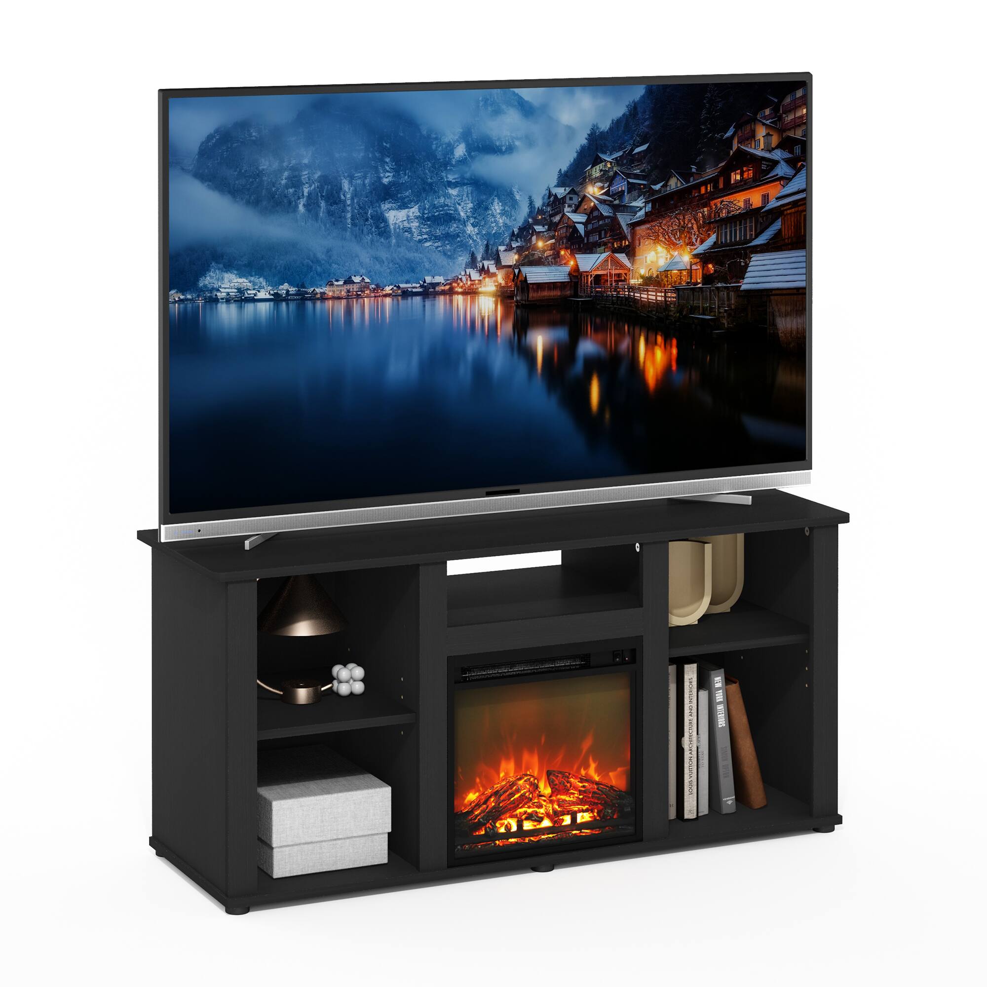 Furinno Jensen Fireplace TV Entertainment Center with Open Storage ...