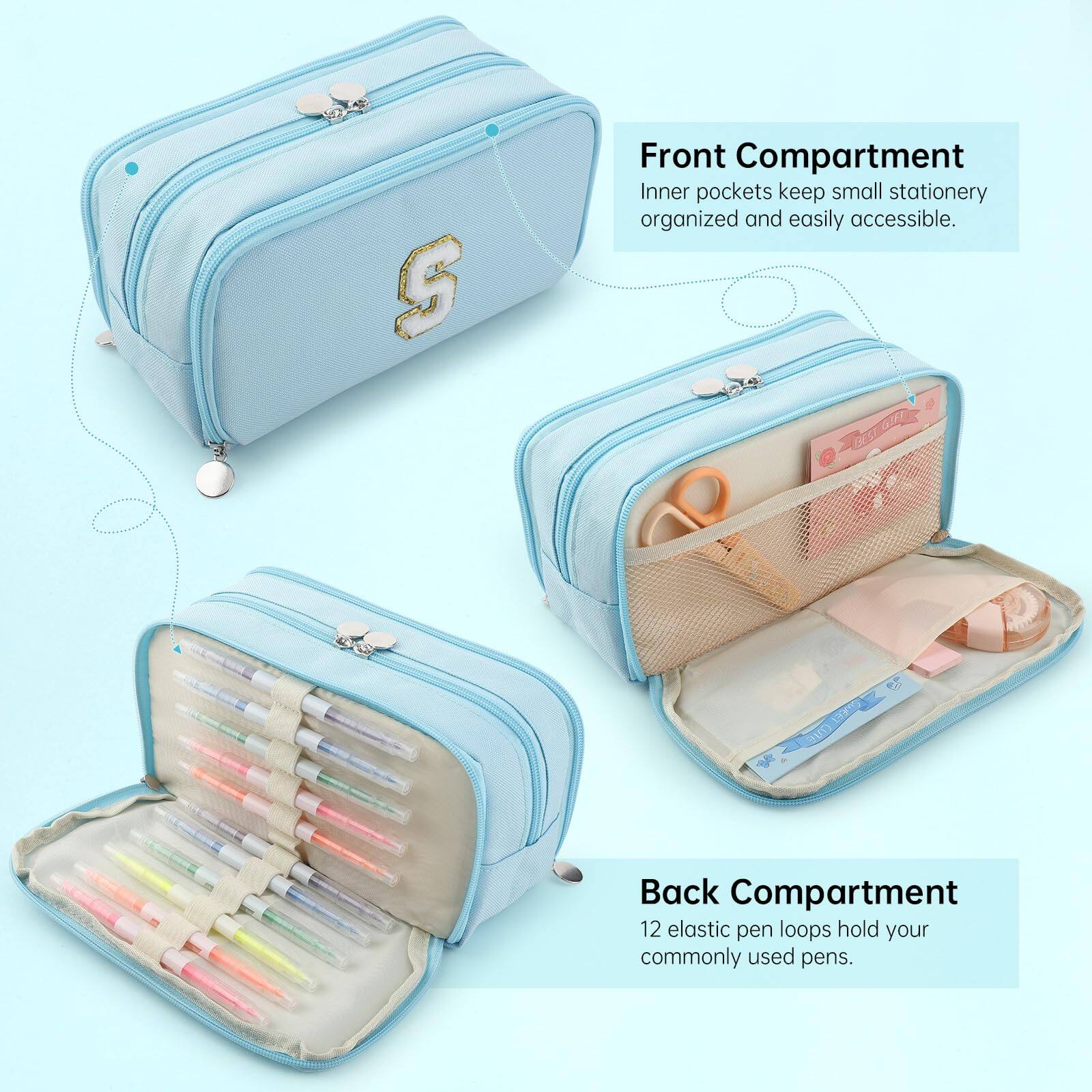 Dapper Styles Capacity Pencil Case 3 Compartment Initial Pouch ...