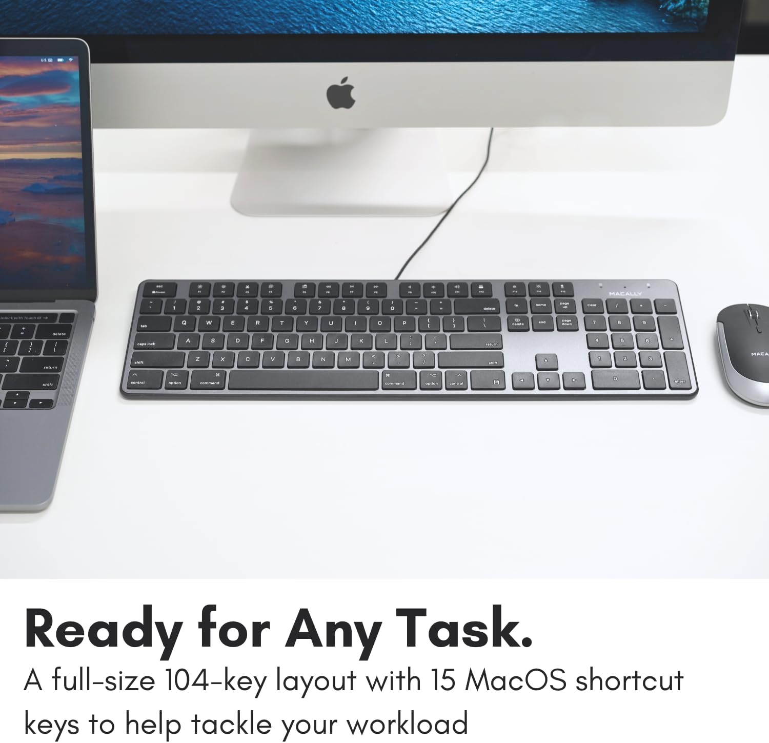 Macally Slim USB Wired Keyboard for Mac Full Size Apple Keyboard Space ...