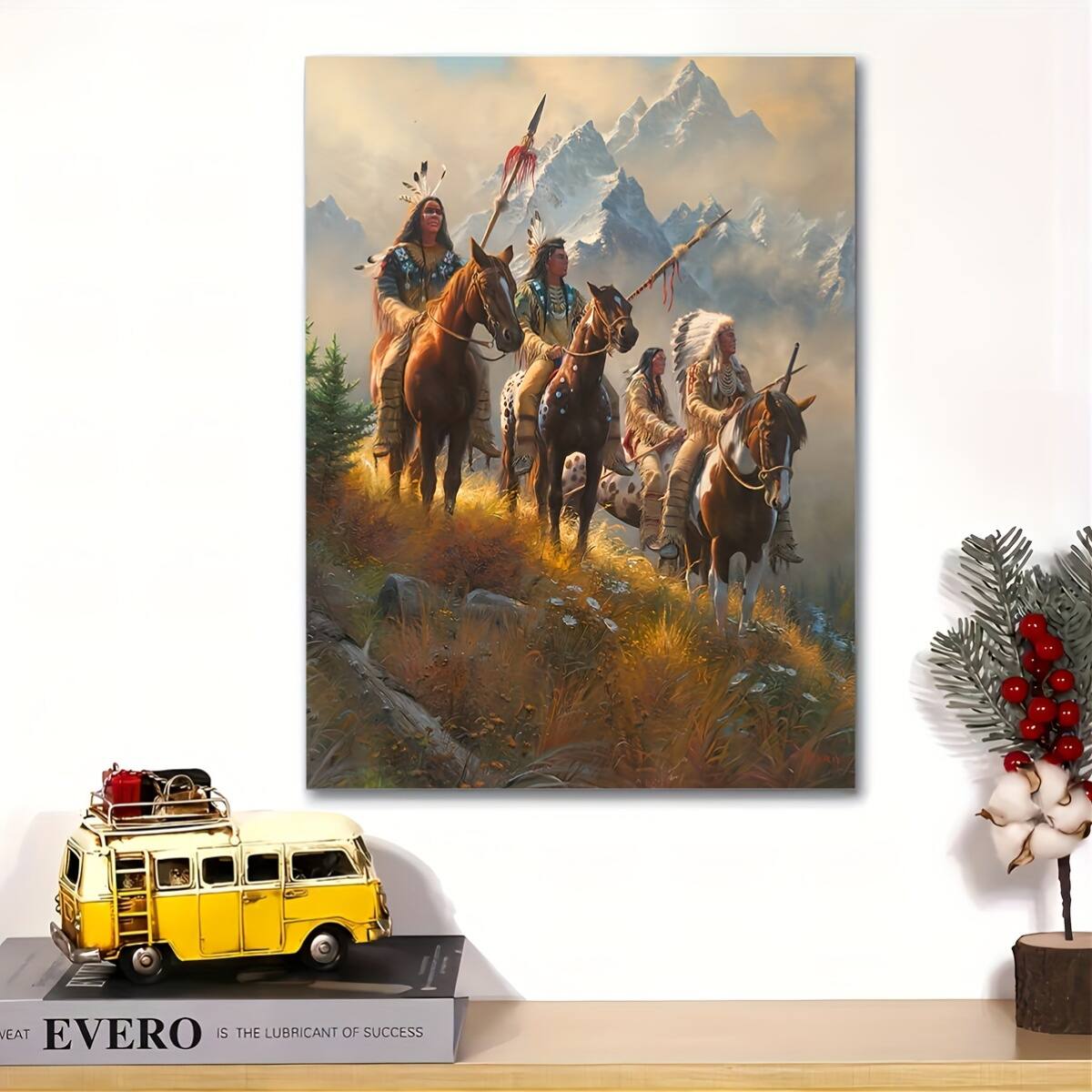 blue 1 piece canvas painting with wood frame, ready to hang, Native ...