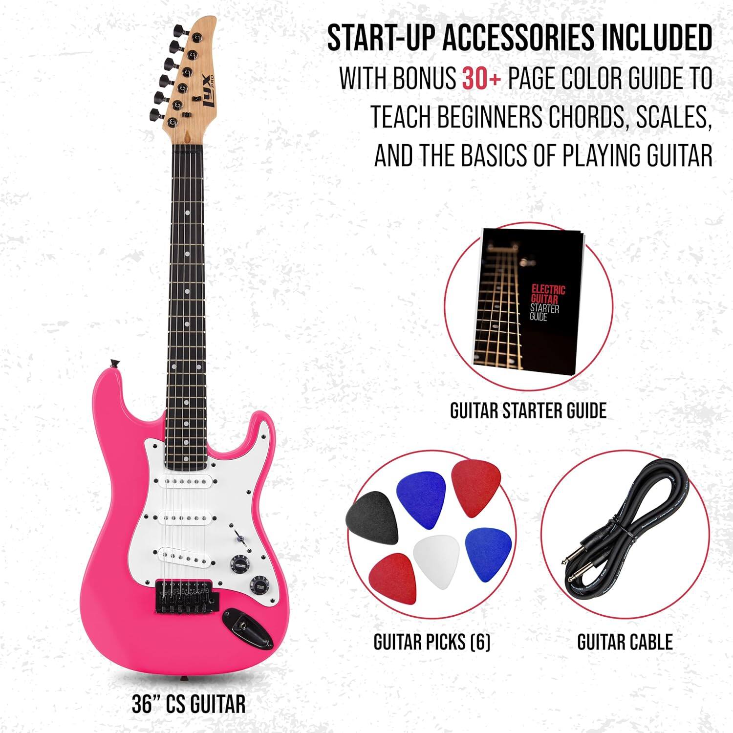 Lyxpro CS 36” Beginner Electric Guitar Kit with Amp Cable, 6 Picks ...