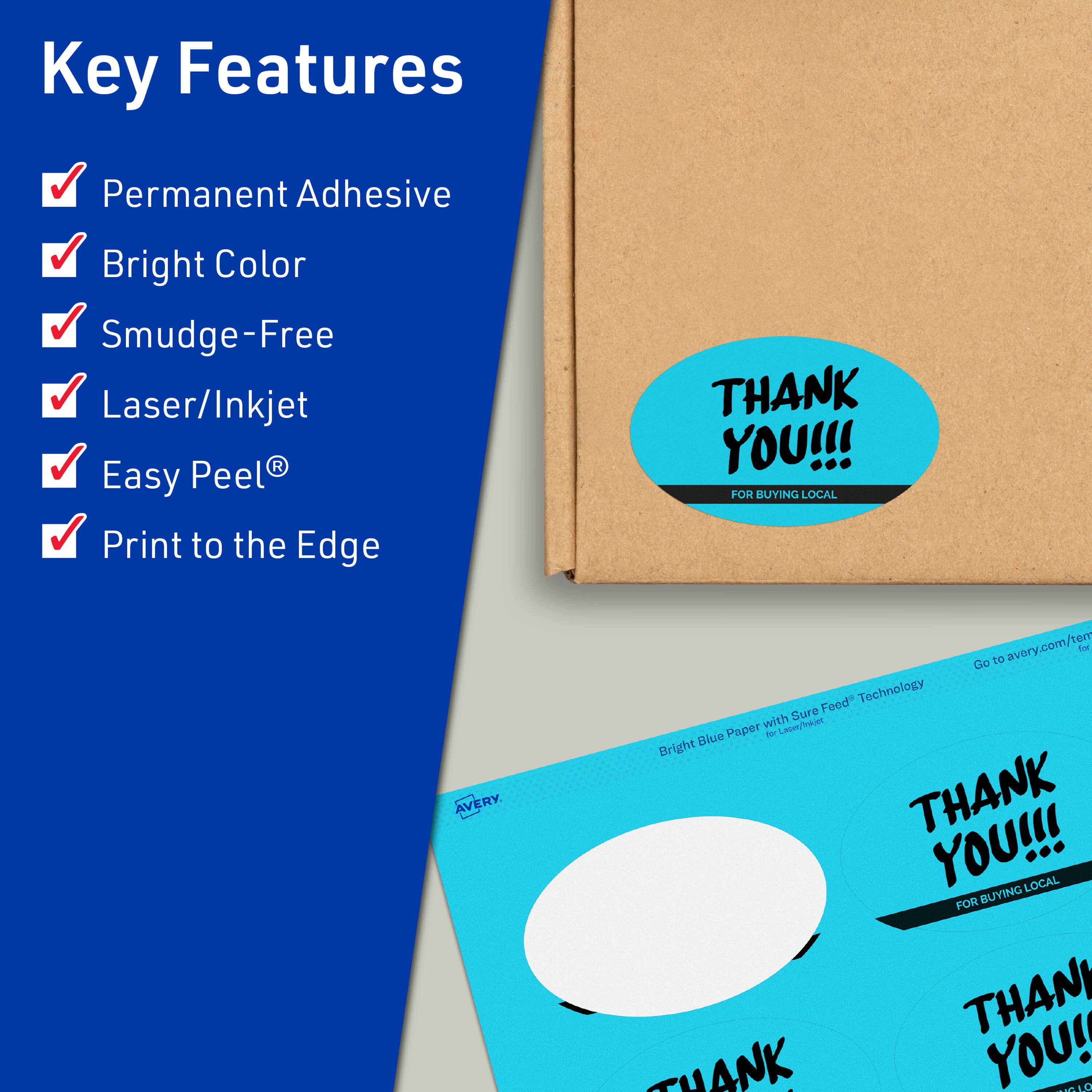 Avery Printable Oval Labels, Bright 2" x 3 1/3", 80ct Blue 94056-BBP10 ...