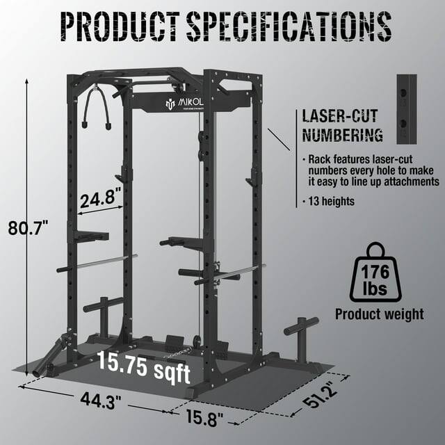 Mikolo Power Rack Cage with LAT Pulldown System,1200 lbs Capacity Power ...