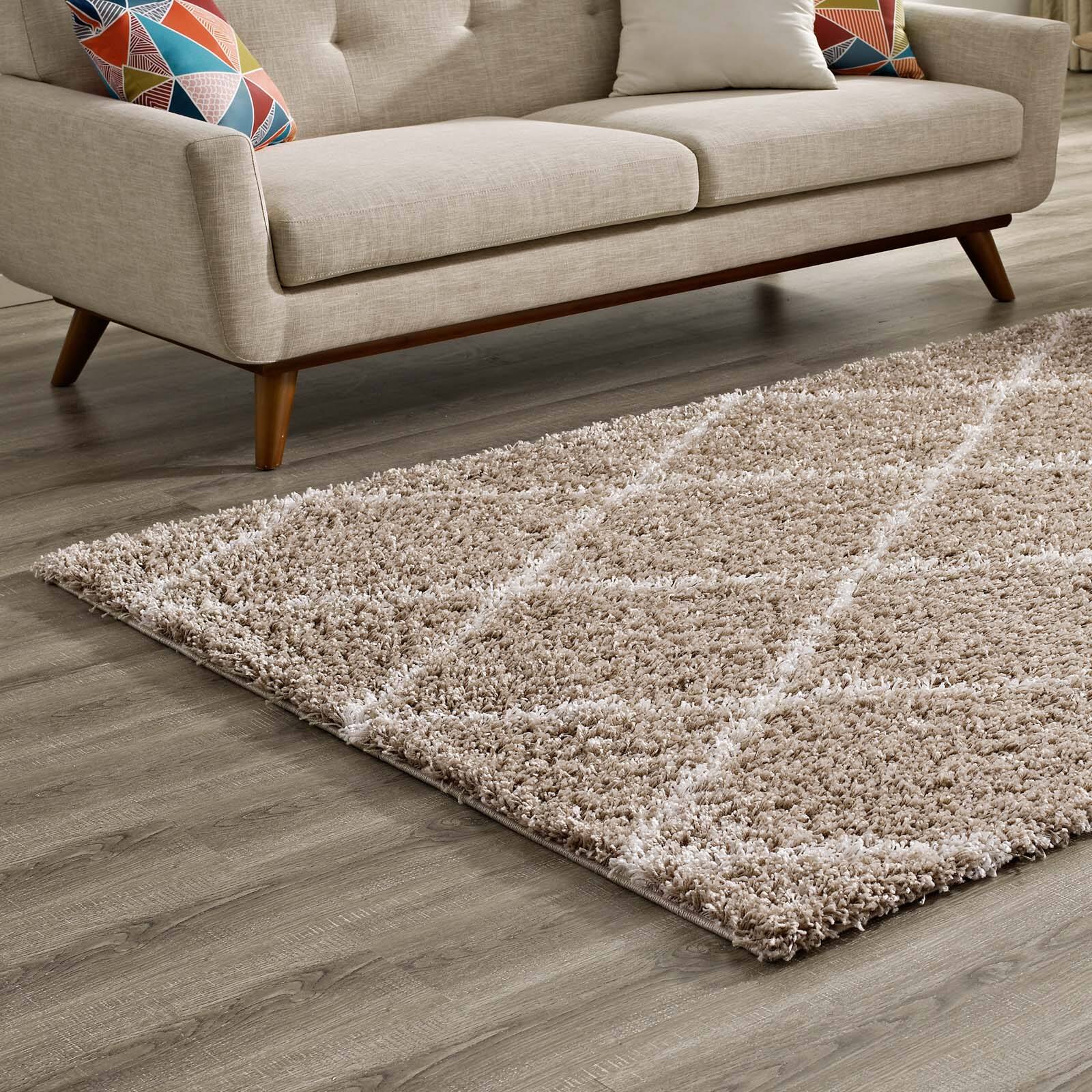 Modway Toryn Diamond Lattice Shag Area Rug Beige and Ivory R-1144F-58 ...