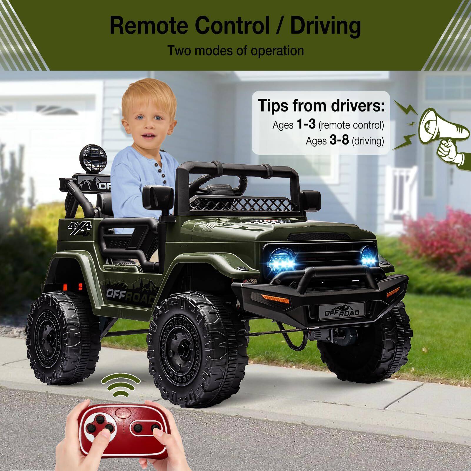 GARVEE 12V Kids Ride On Truck with Remote Control,Spring Suspension ...