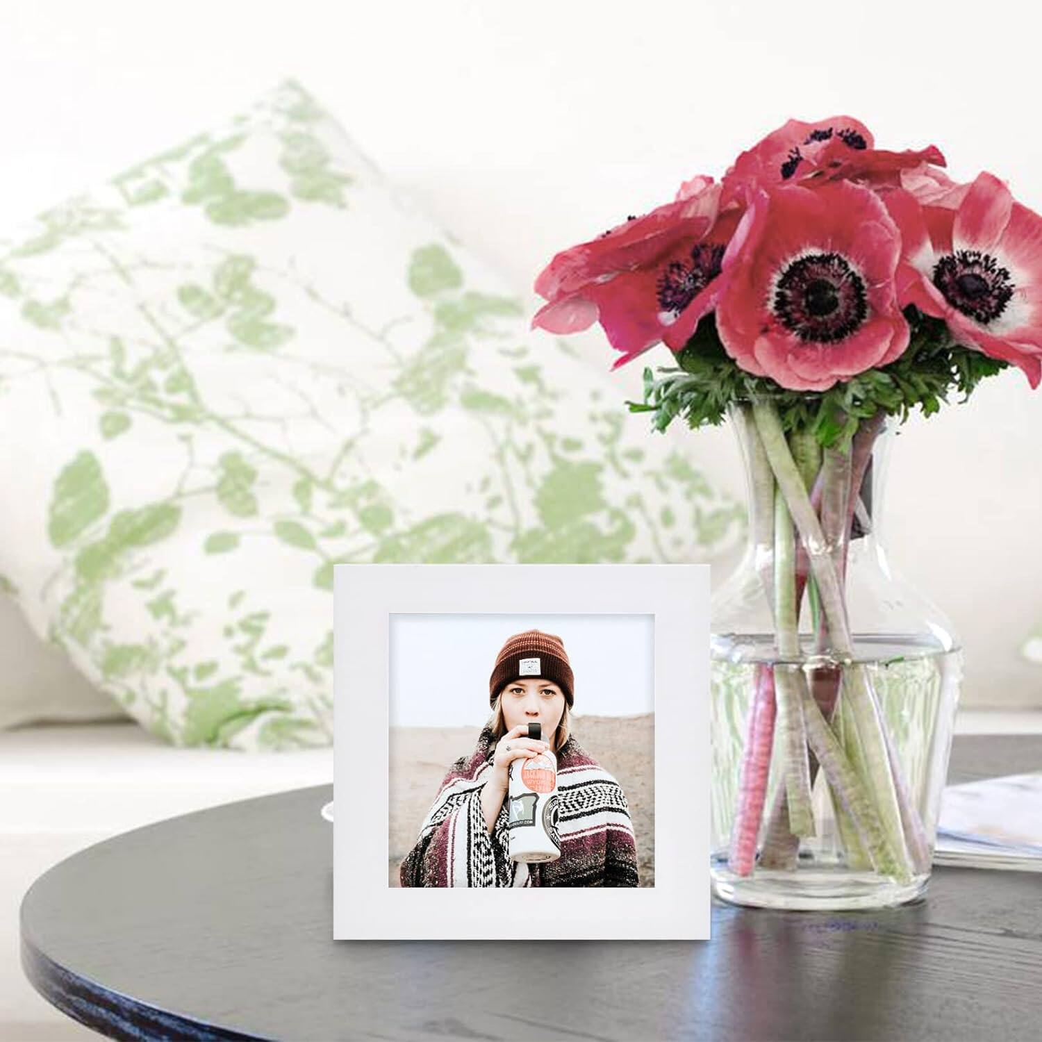 blue 5x5 White Picture Frames Square Classic Natural Wood 6 Pack for ...