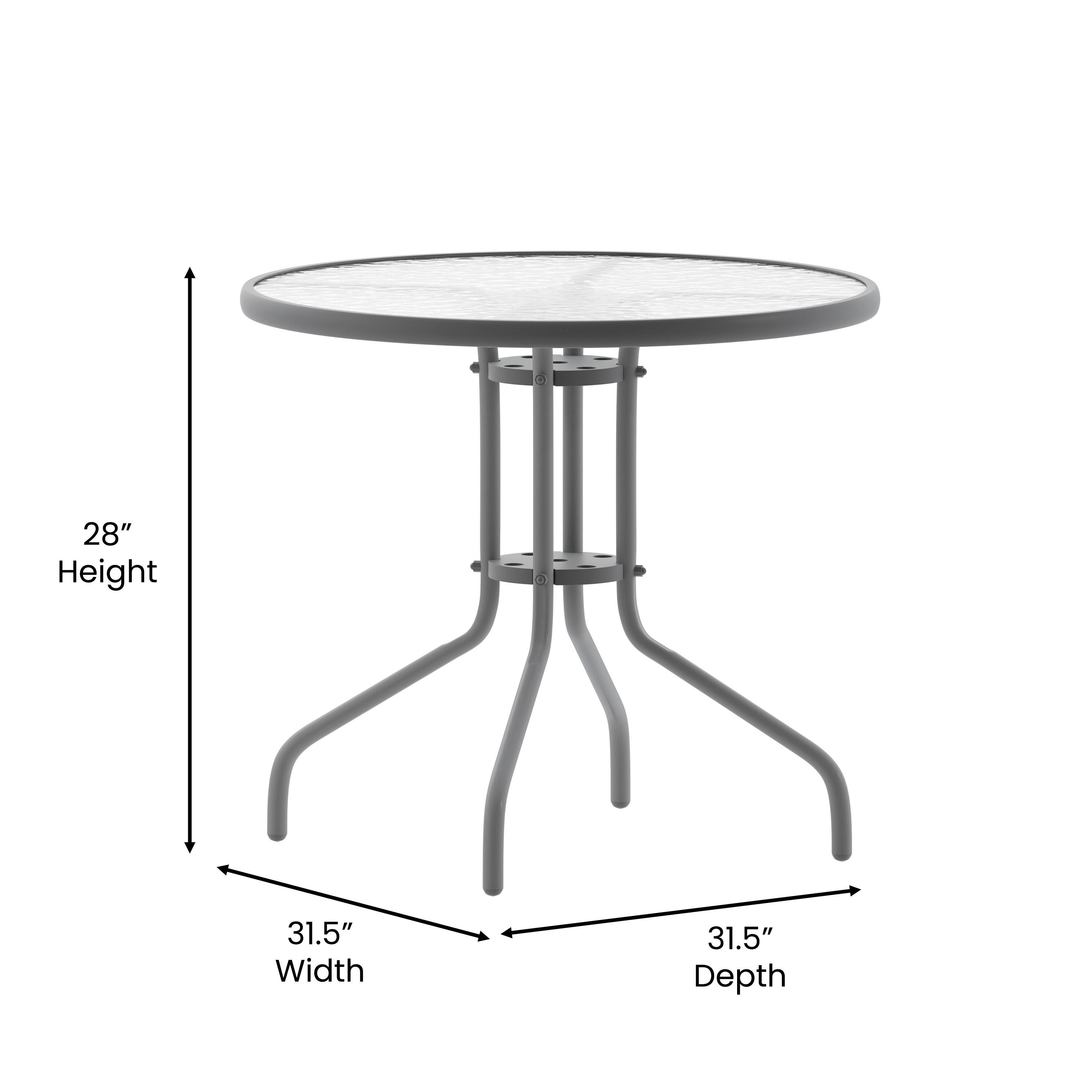 Emma + Oliver 31.5" Round Tempered Glass Metal Table with Smooth Ripple ...