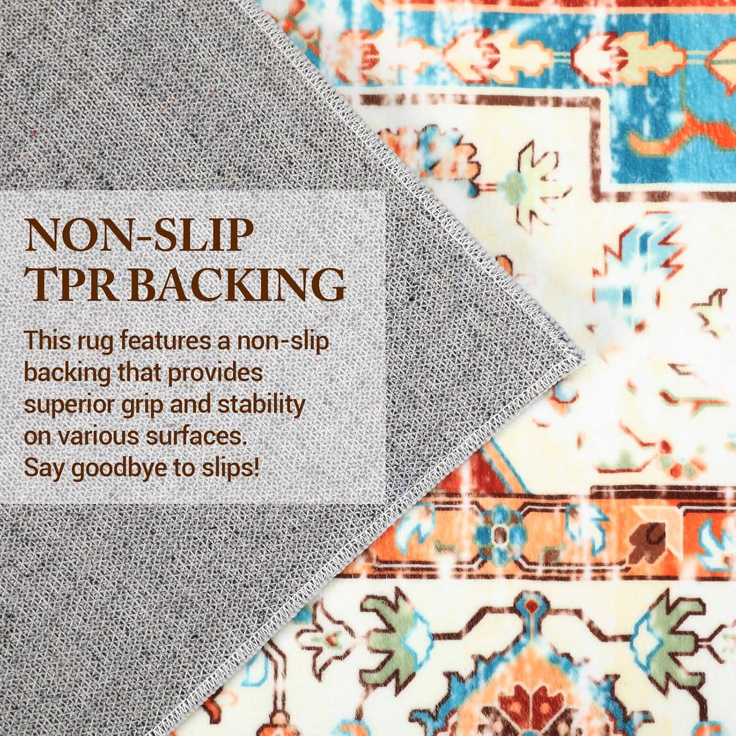 Jojoka 8x10ft Washable Vintage Area Rug, Foldable Accent Carpet ...