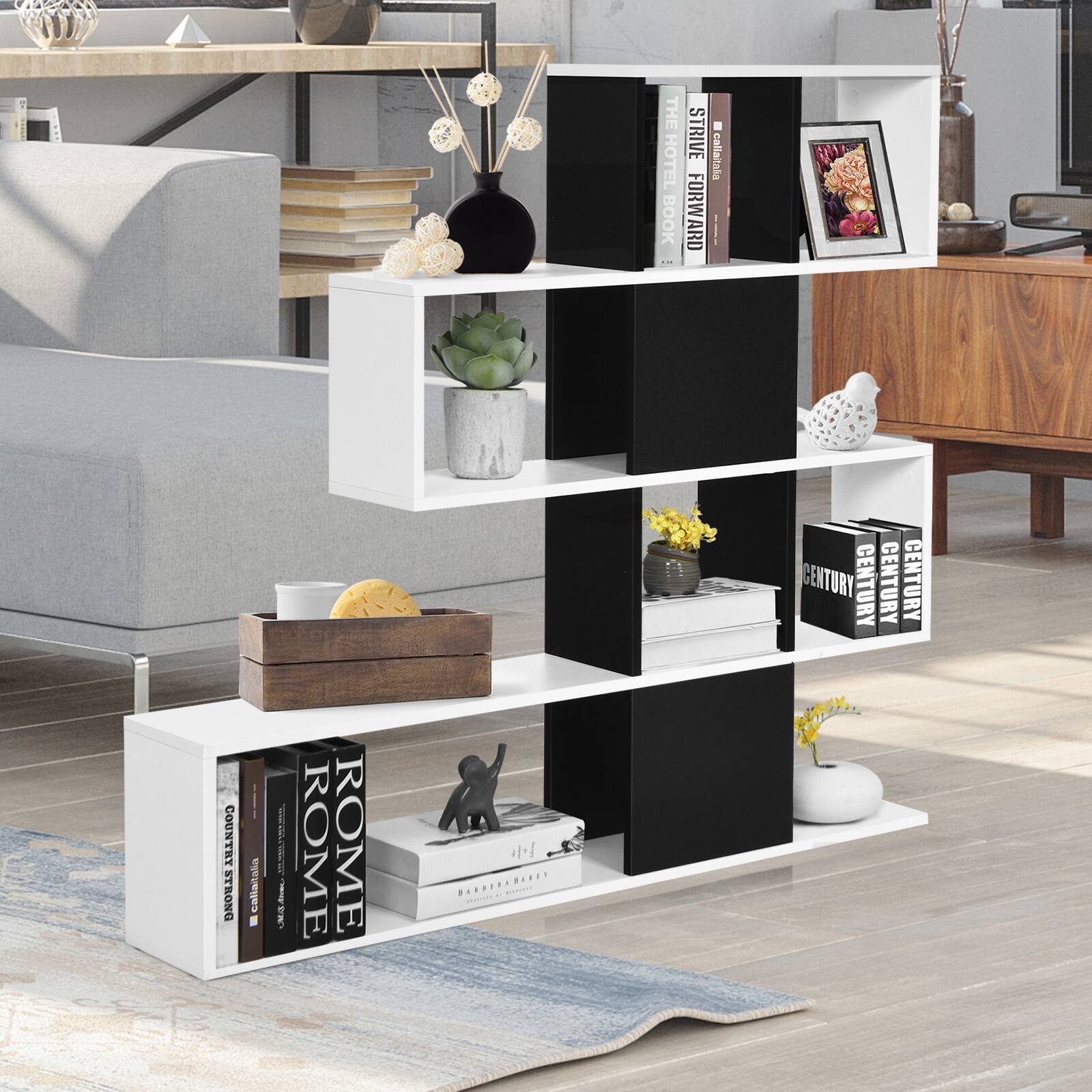 SlickBlue Modern 5 Tier Corner Ladder Bookshelf with Storage Rack for ...
