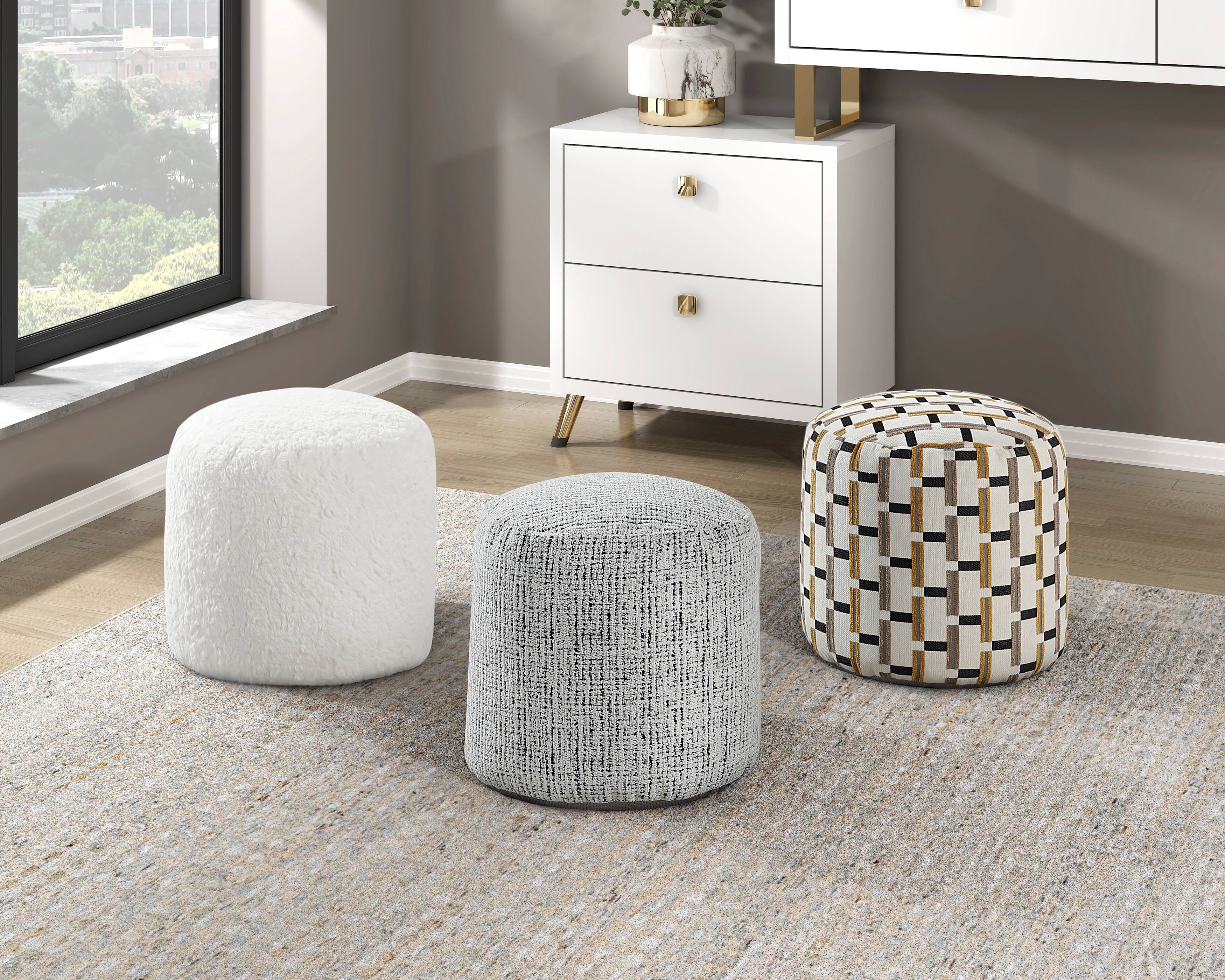APRILSOUL Cylindrical Pouf Color Jacquard Fabric Upholstery Modern ...