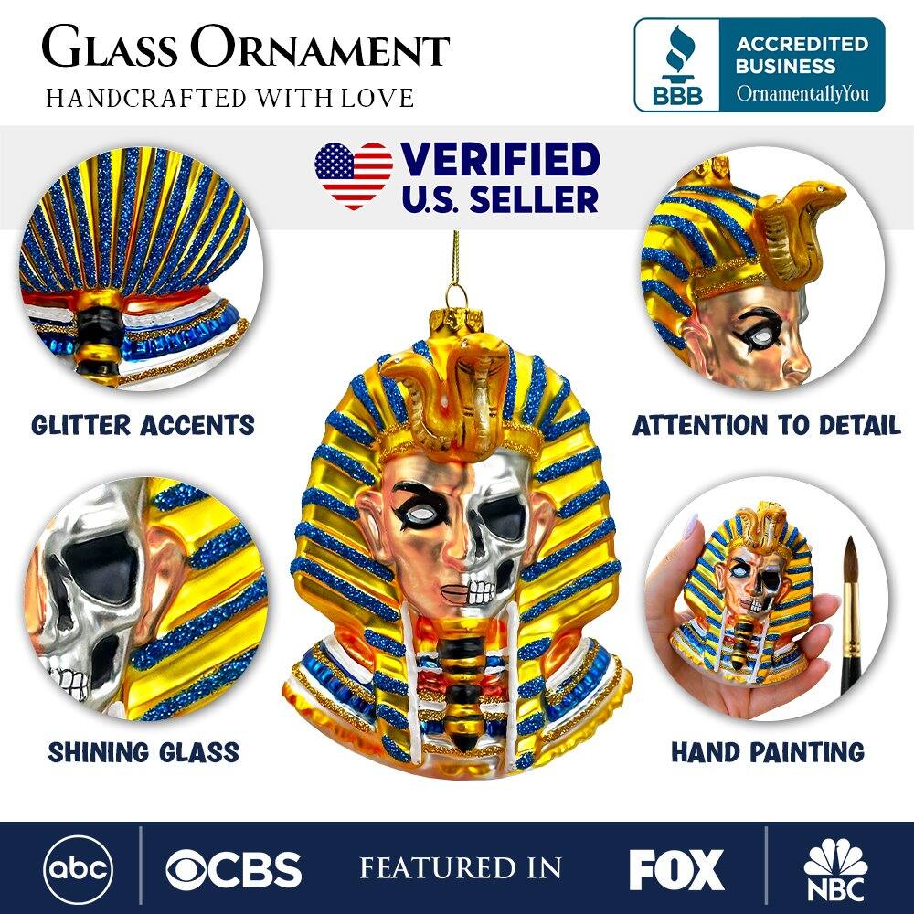 OrnamentallyYou Evil Egyptian Pharoah Half Skull Head Glass Ornament ...