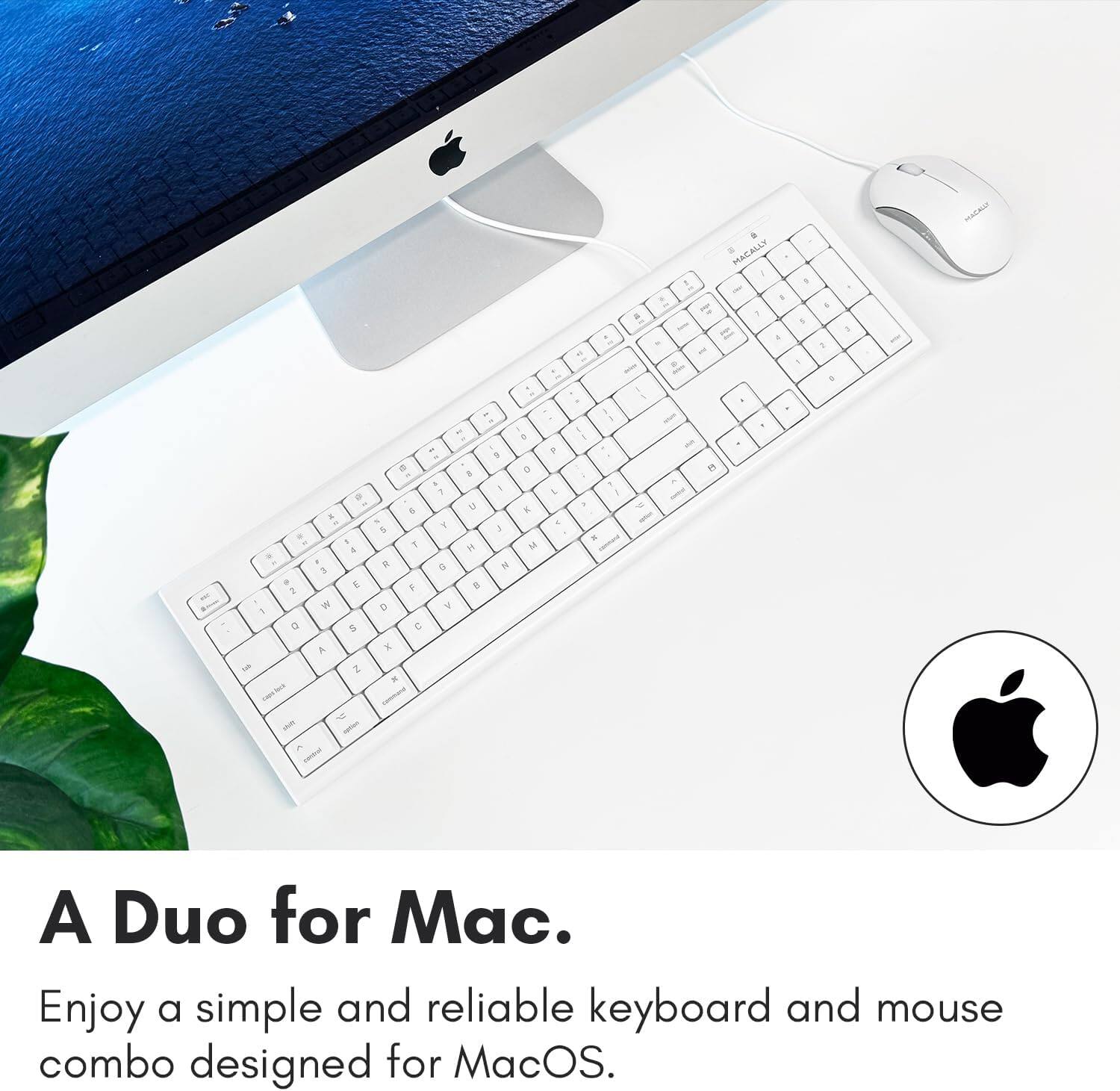 Macally Full Size USB Wired Mac Keyboard and Mouse Combo Compatible ...