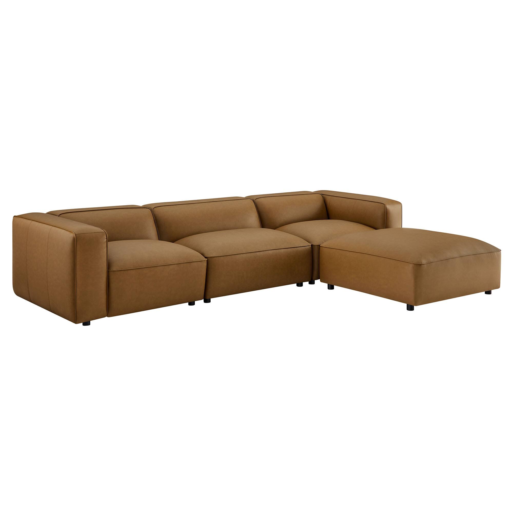 Auren 4 Piece Vegan Leather Modular Sofa Set by Modway Brown EEI-7128 ...