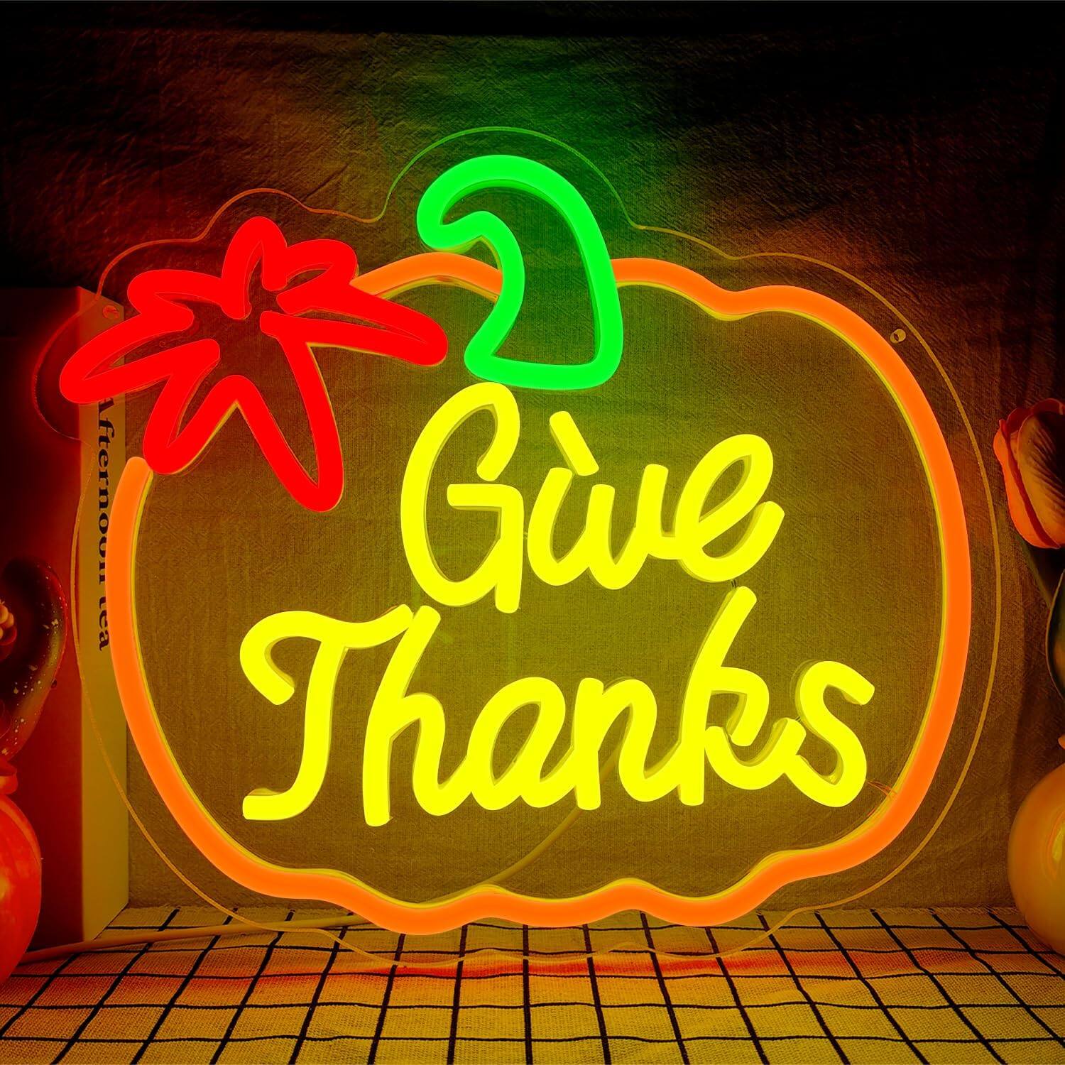 Auledio Thanksgiving Neon Sign Pumpkin Neon Signs Dimmable Fall Neon ...