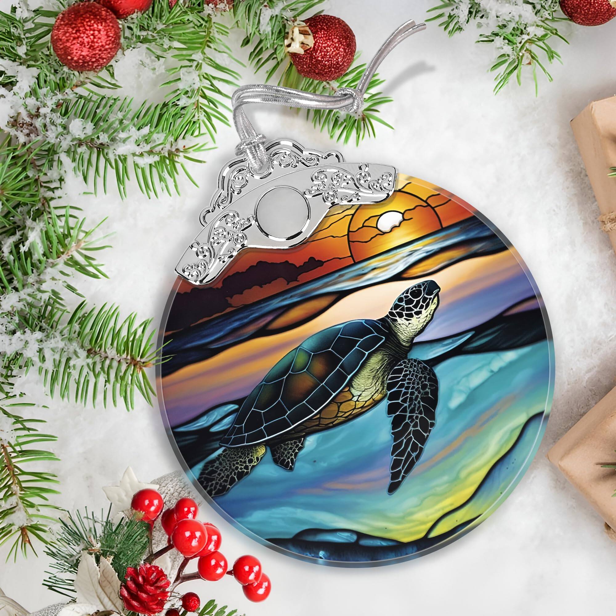 Paradigms Interiors Christmas Stained Glass Sea Turtle Ornament Holiday ...