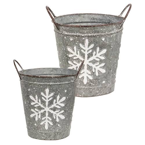 BreeBe 2/Set White Washed Snowflake Embossed Metal Buckets Multi G70159 ...
