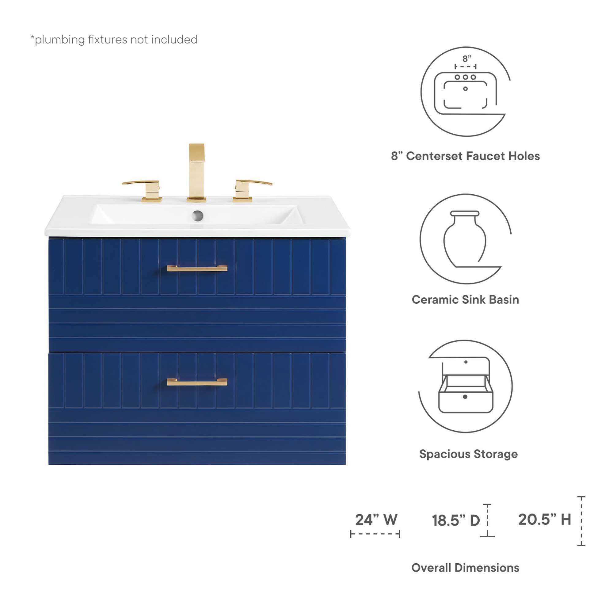 Daybreak Wall Mount Bathroom Vanity Basin Included by Modway Blue White ...