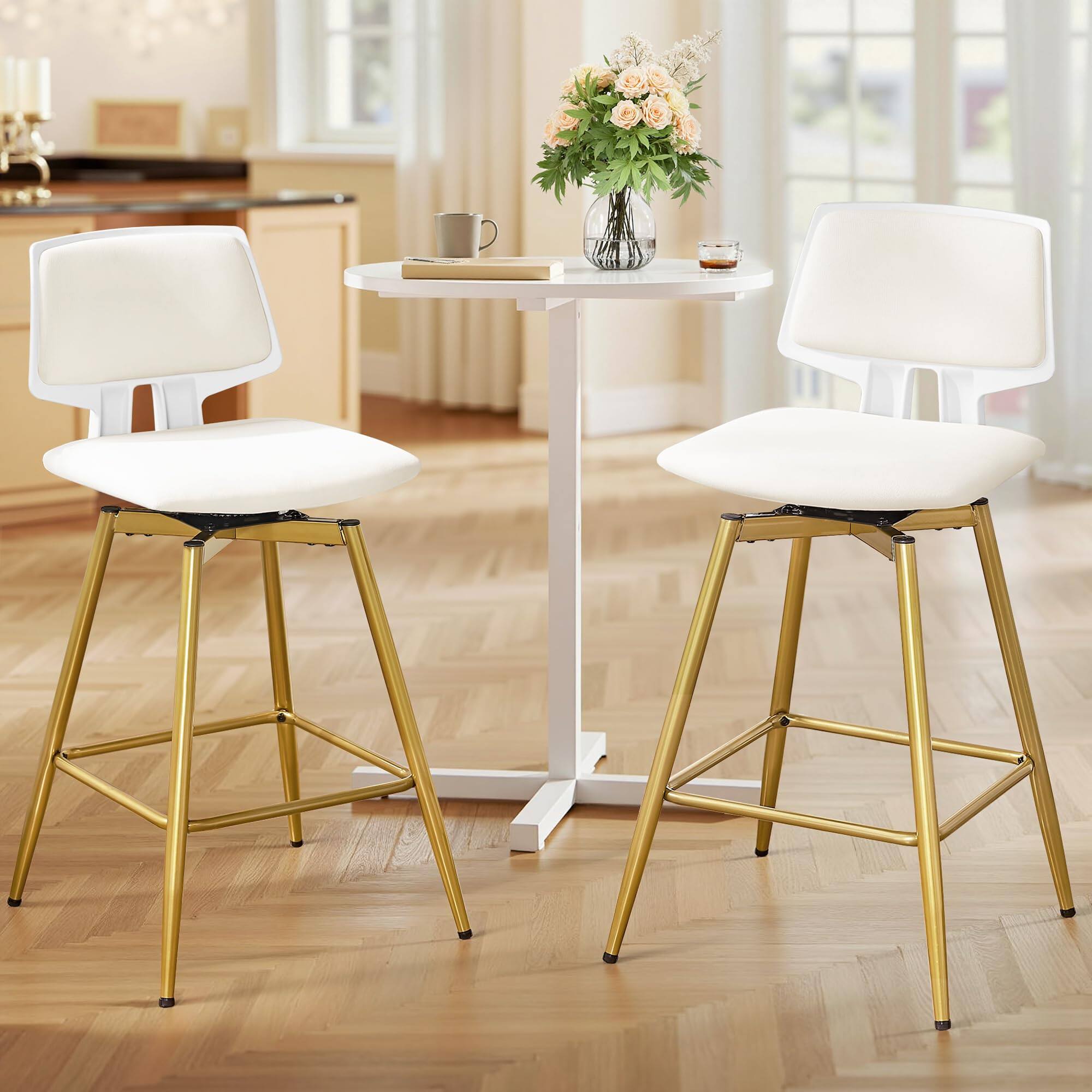 JETRANSPORT Swivel Leather Bar Stools Set Of 2 Counter Height Barstools ...