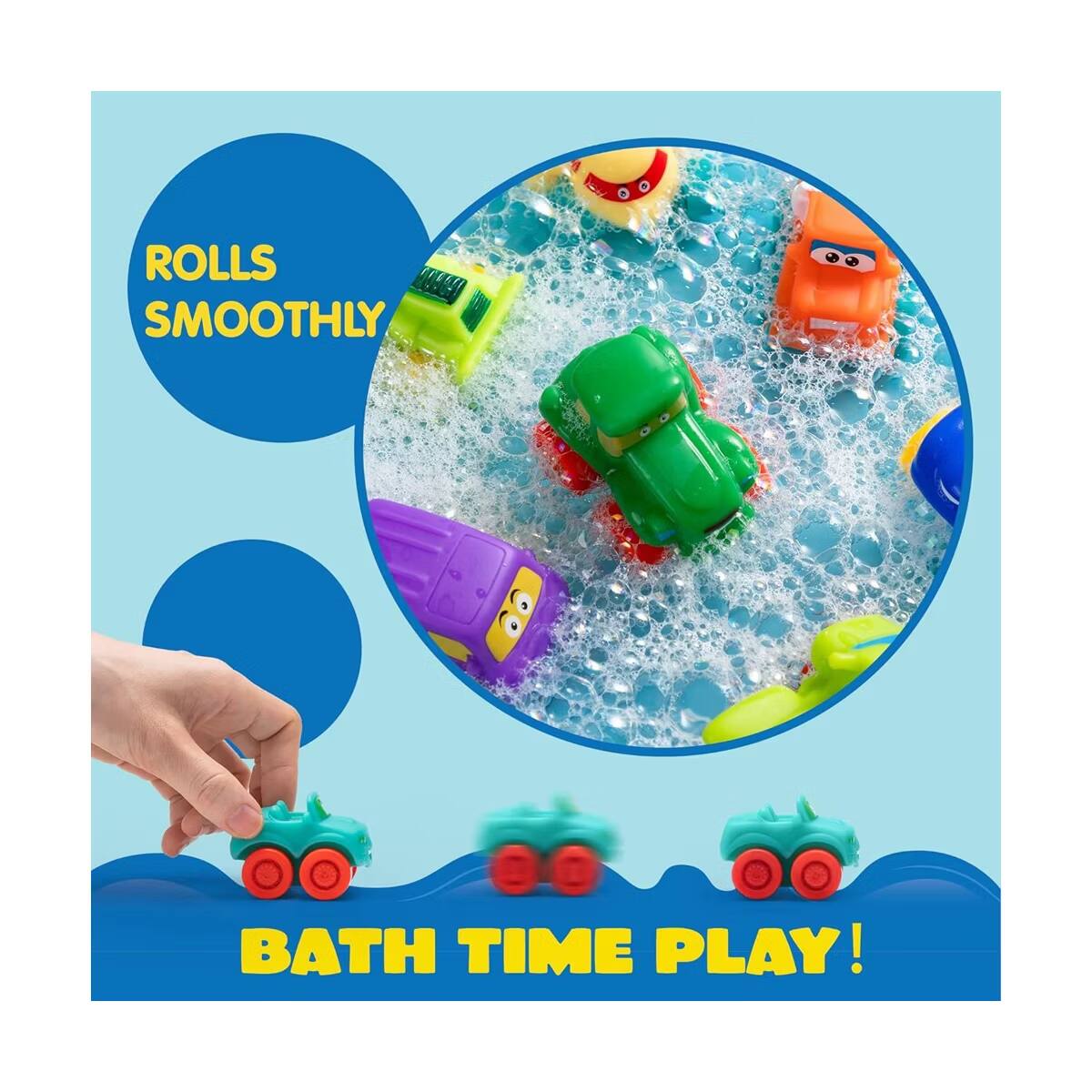 Joyfy Cartoon Soft Rubber Toy Cars Set Mini Bath and Pool Vehicles for ...