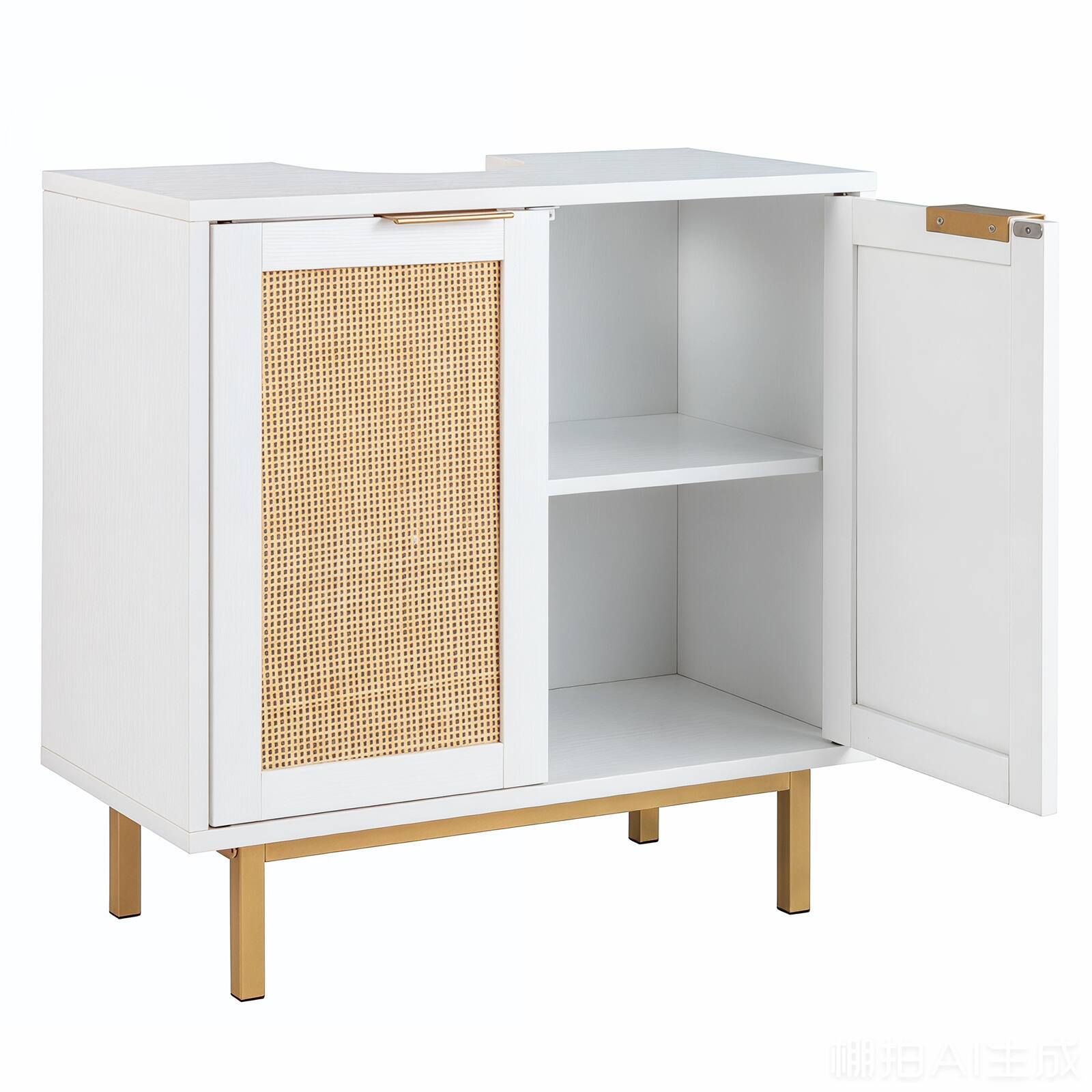 Costway Under Sink Storage Cabinet with U Shaped Cut Out 2 Rattan Doors ...