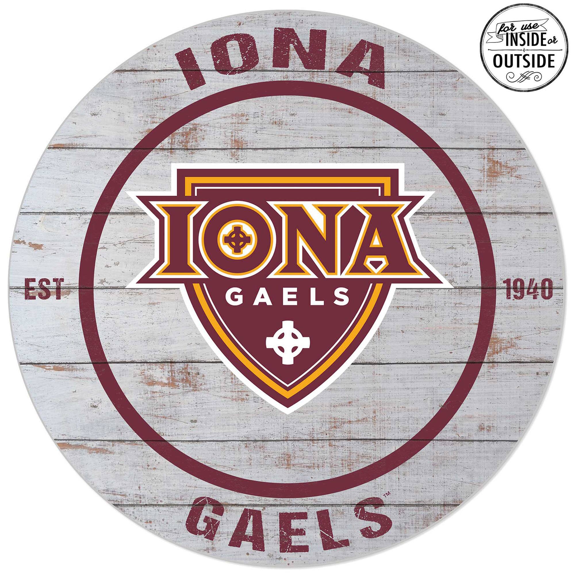 Jardine Iona University Gaels 20'' x 20'' Indoor/Outdoor Weathered Circle Sign White 5243244 ...