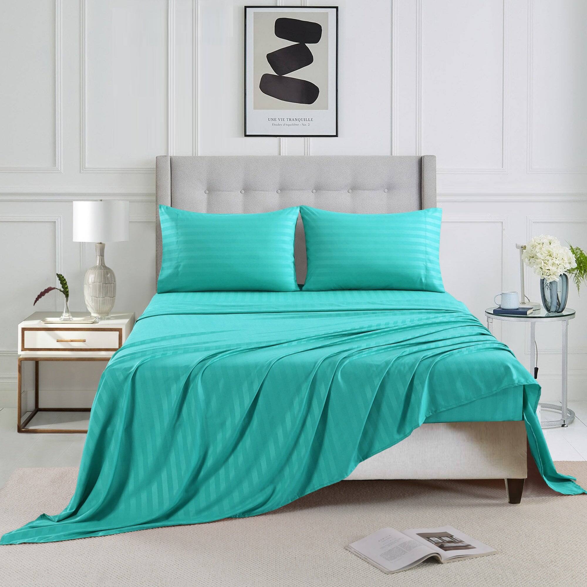 MarCielo 4 Pieces Soft Striped Bed Sheets with 18 inches Deep Pocket ...