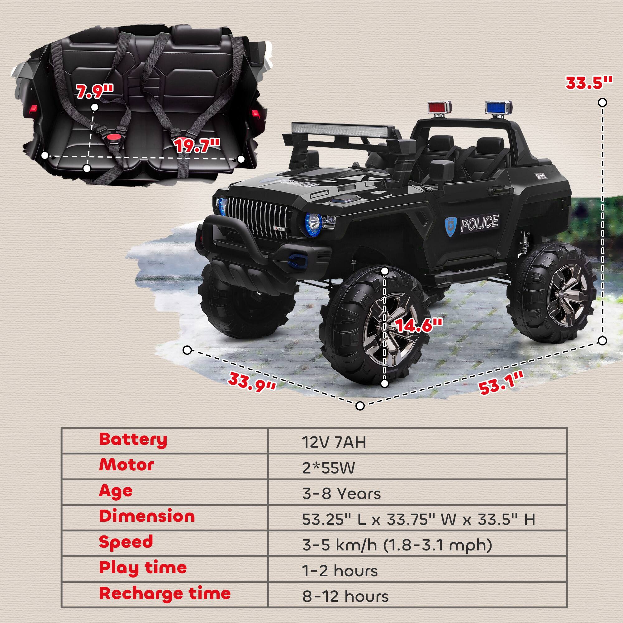 Aosom 53" L 2 Seater 12V Police Car Ride On Truck w/Remote, Electric ...