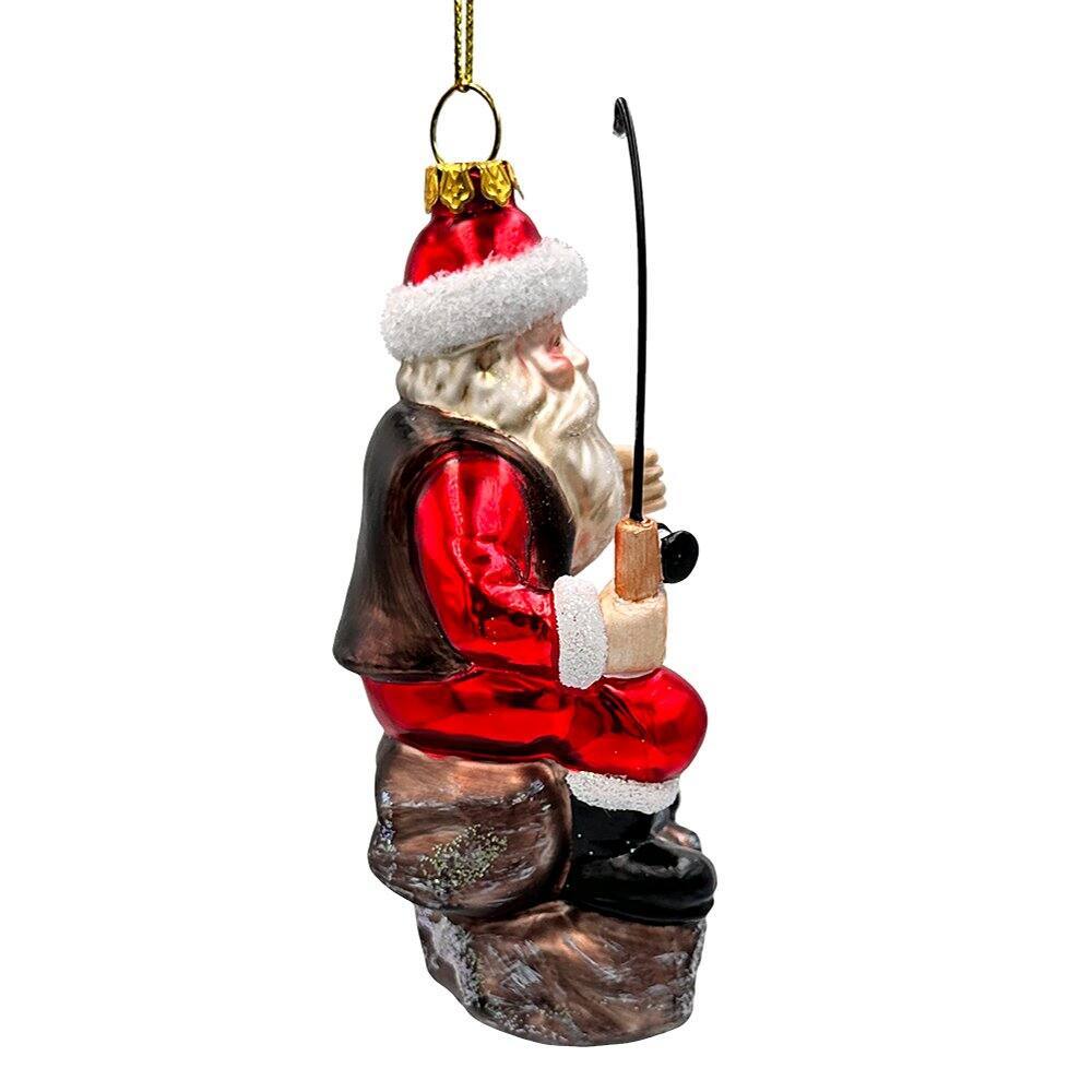 OrnamentallyYou Relaxing Santa Claus Fishing Ornament Hand Blown Glass ...