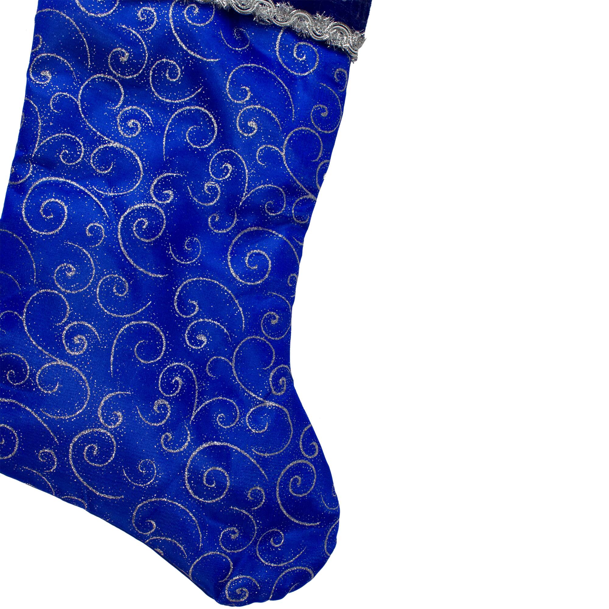 Northlight 20.5" Royal and Silver Swirl Christmas Stocking with Velveteen Cuff Blue 32228859 ...
