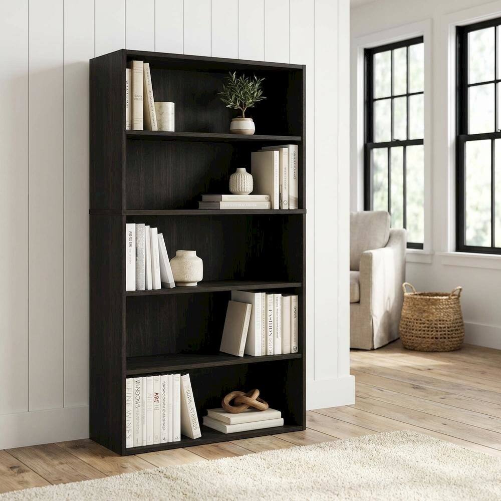 FurniFact 5 Tier Open Shelf Bookcase with Sturdy Wood Construction ...