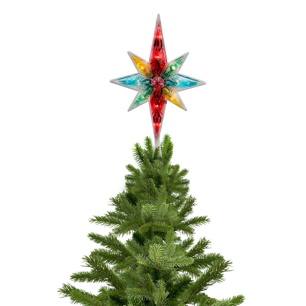 Northlight 10.75" Lighted Multi Colored Star Tree Topper Clear Lights ...