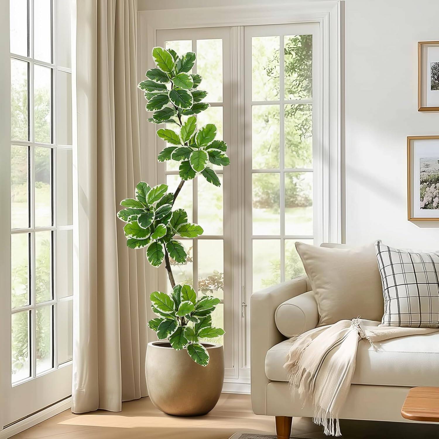 Acekool 6FT Artificial Fiddle Leaf Fig Tree with 61 Leaves, Faux Rubber ...