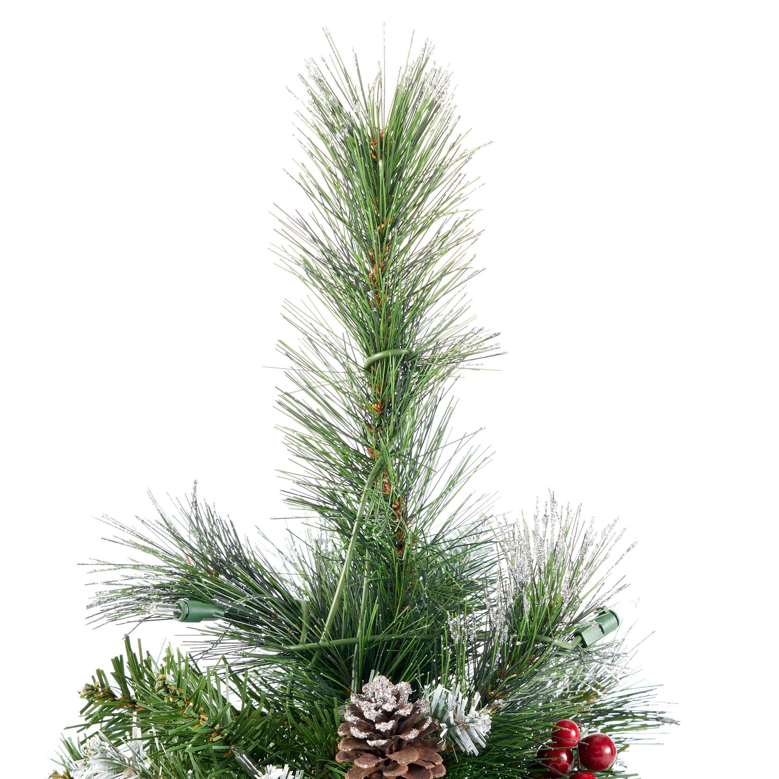 BreeBe 4.5 ftGlitter Bristle Mixed Hinged Tree with Red Berry and Pine ...
