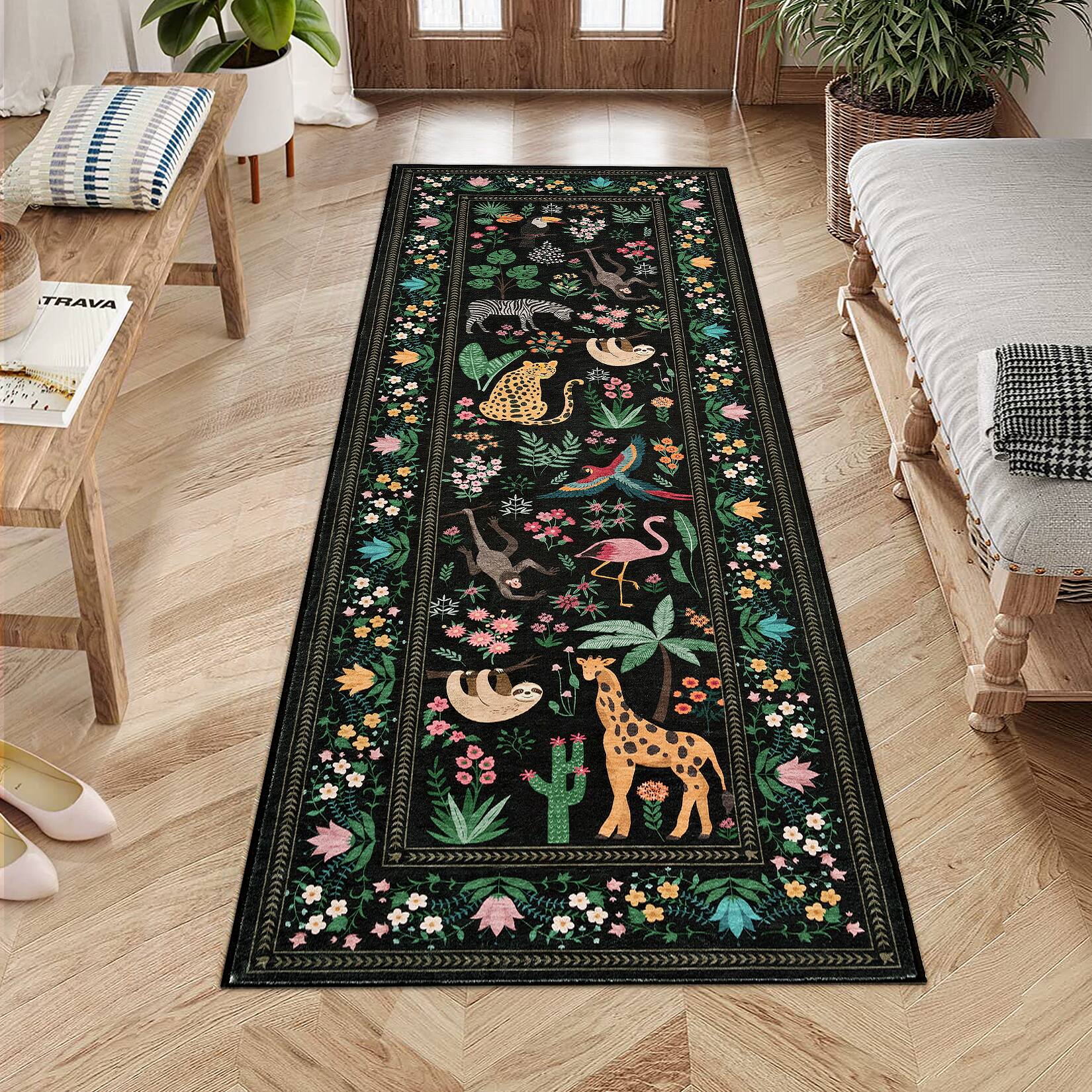 Acekool Washable Animal Bird Area Rugs, Soft Modern Forest Jungel ...