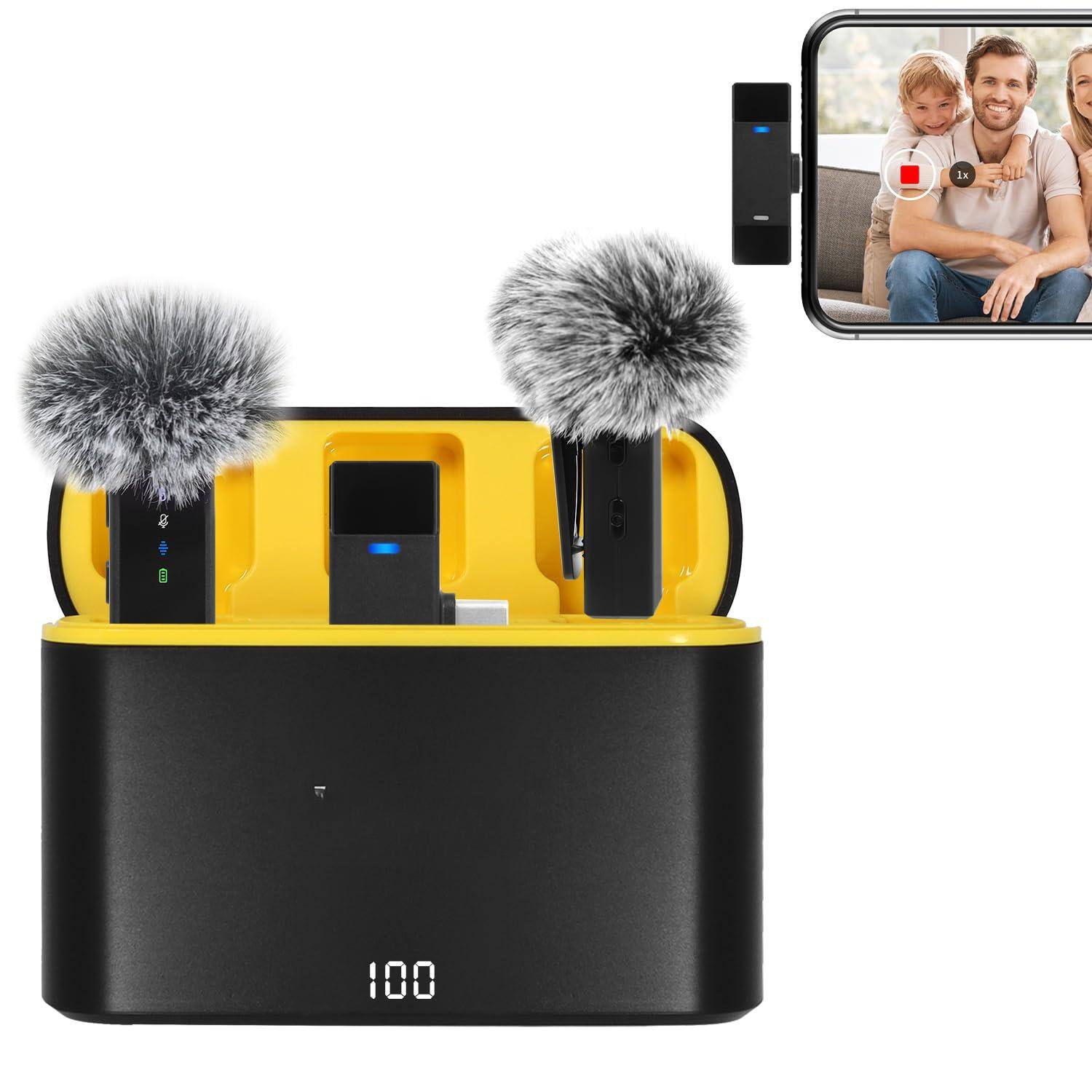 Empire DigiLabs Wireless Lavalier Microphone With Charging Case For Type C usb C Phones Set Of ...