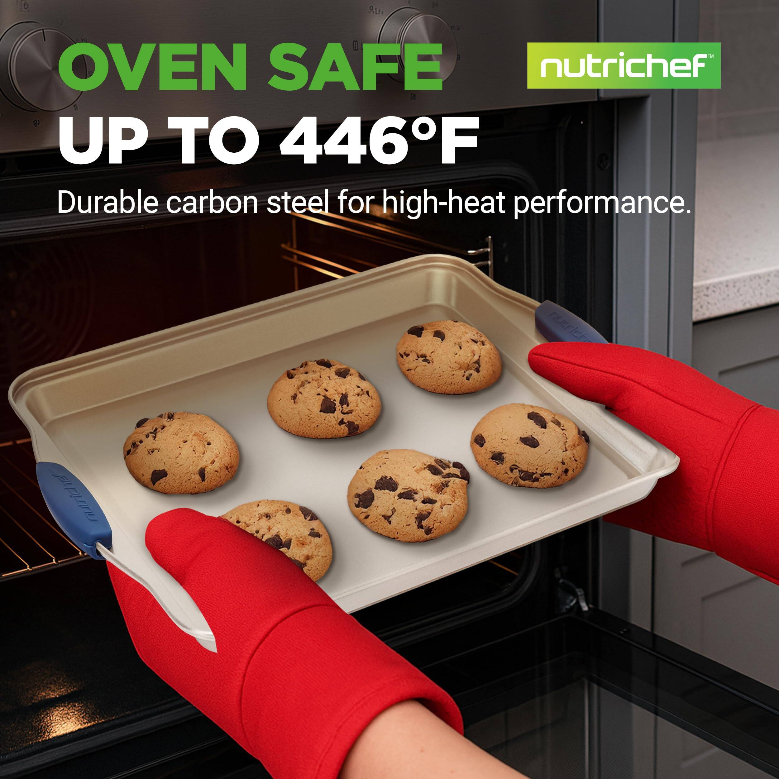 NutriChef 3 Piece Non Toxic Cookie Sheets – Carbon Steel Oven Tray Set ...