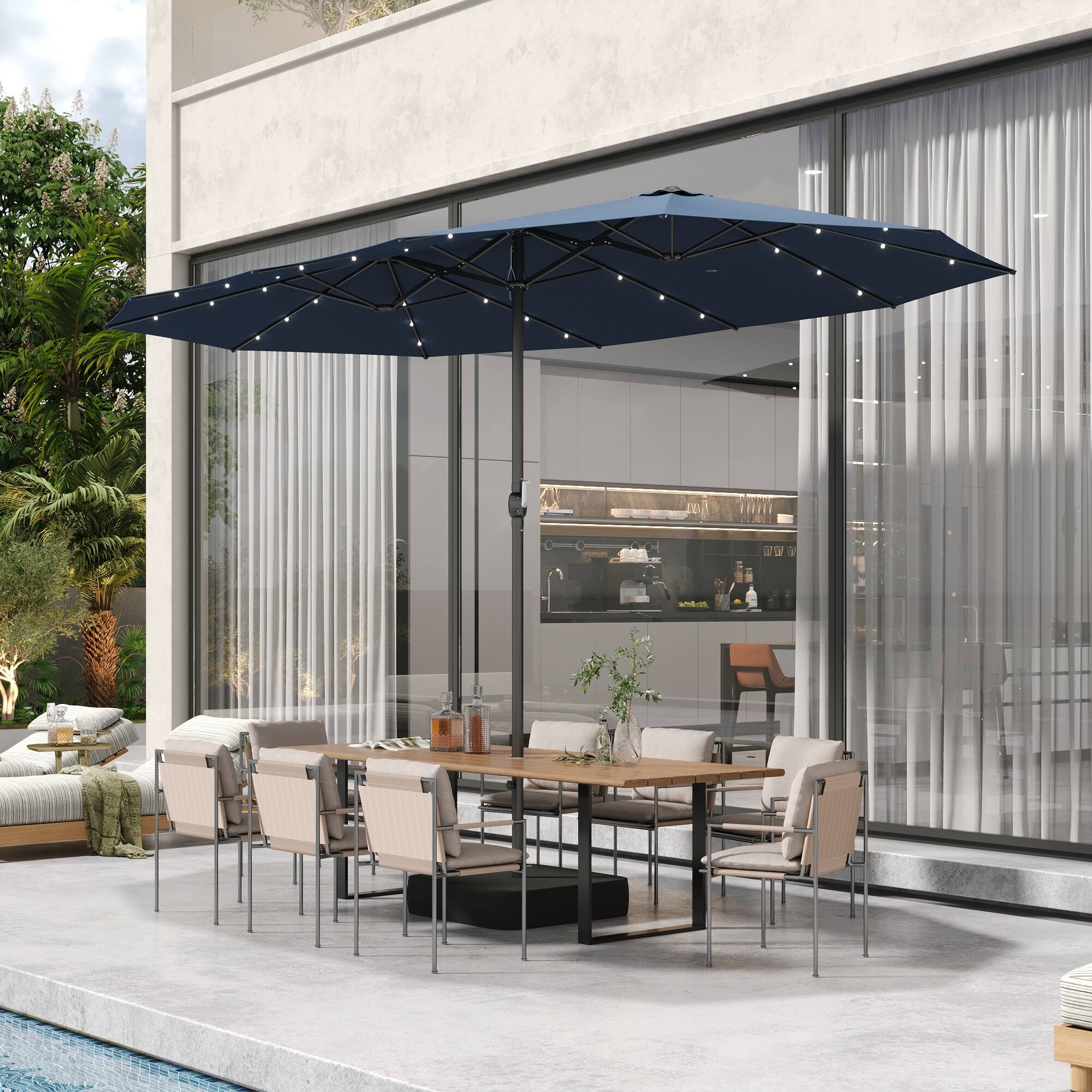 Famapy Large Rectangular Outdoor Patio Umbrella with Integrated Edge ...