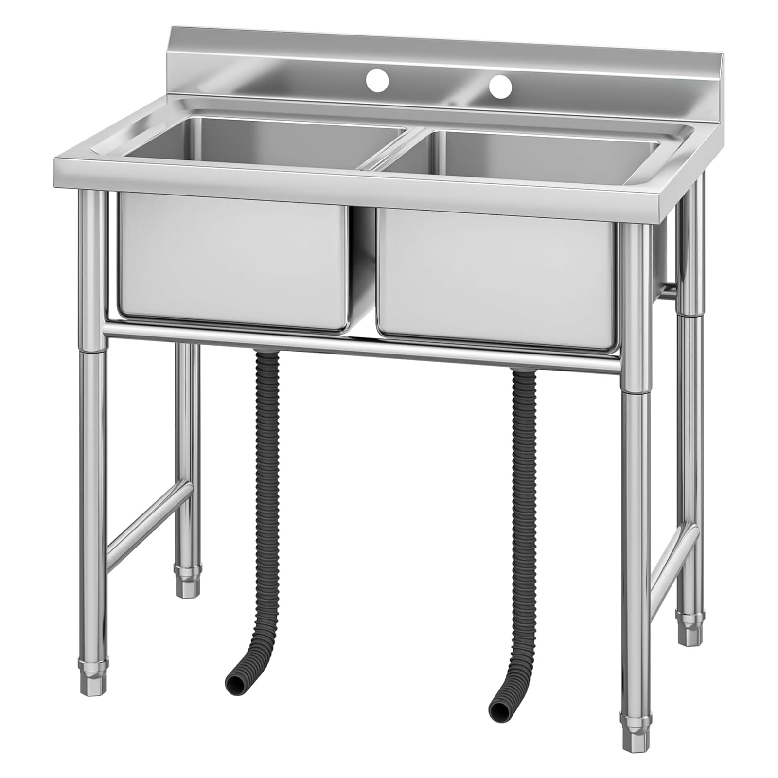 Babevy Commercial Stainless Steel Utility Sink, Free Standing Double ...