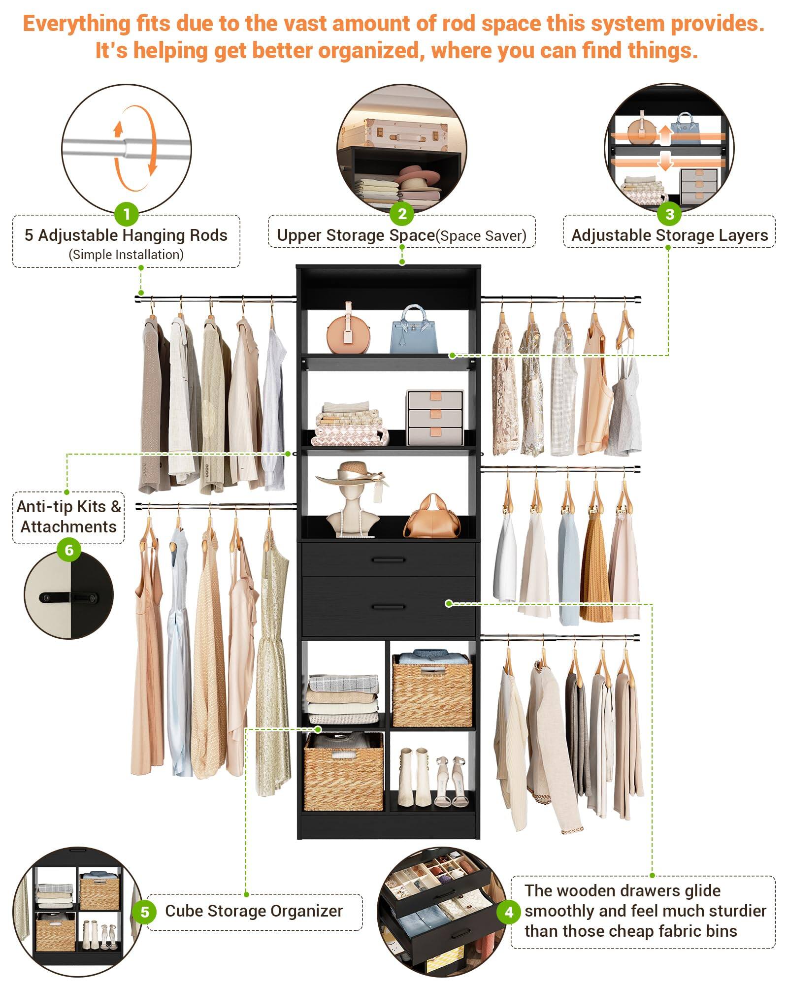 Aheaplus Small Closet System, 3.2 6.8FT Adjustable Closet Organizer ...