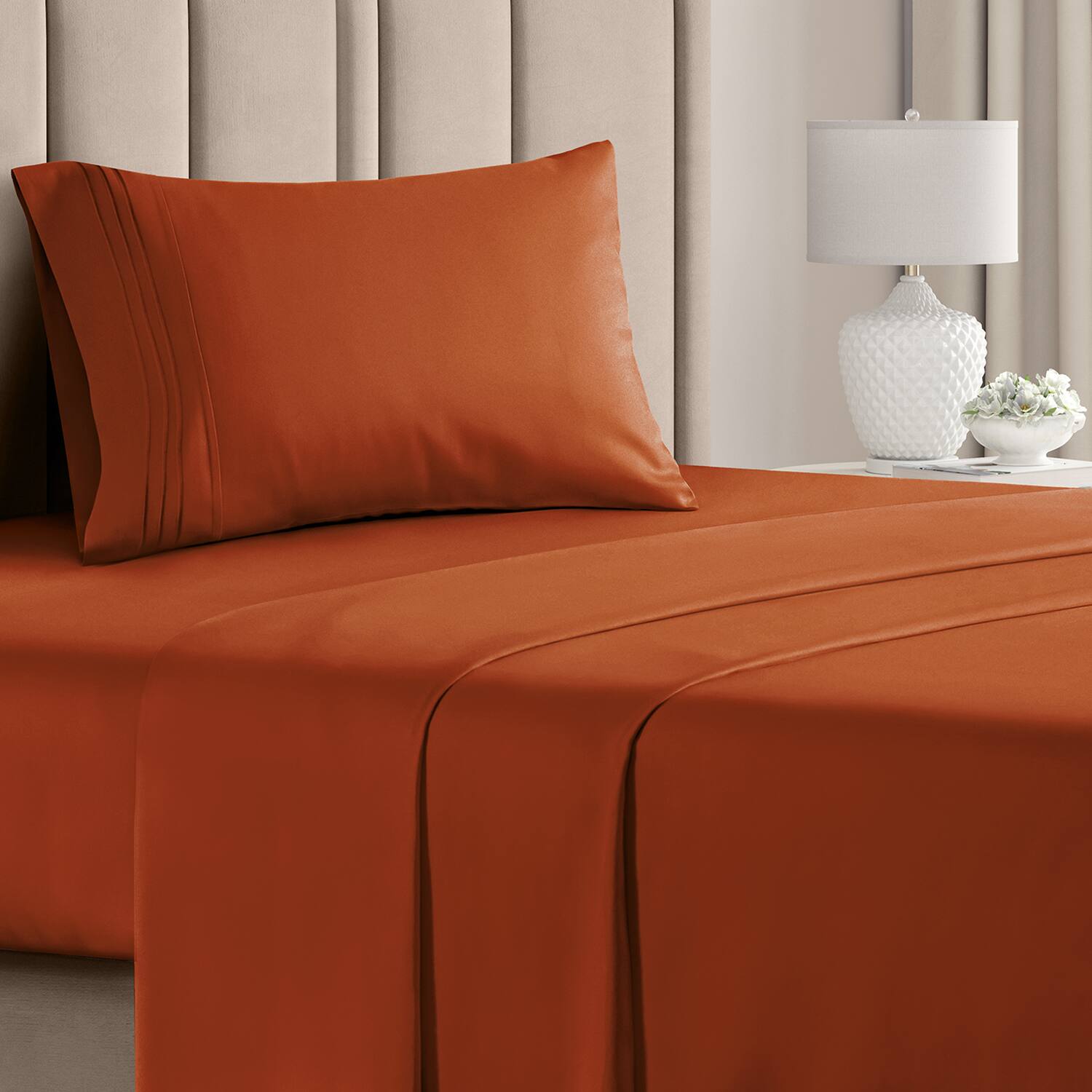 CGK Linens Luxury Soft 4 Piece Solid Bed Sheet Set Deep Pocket Fits 8 ...