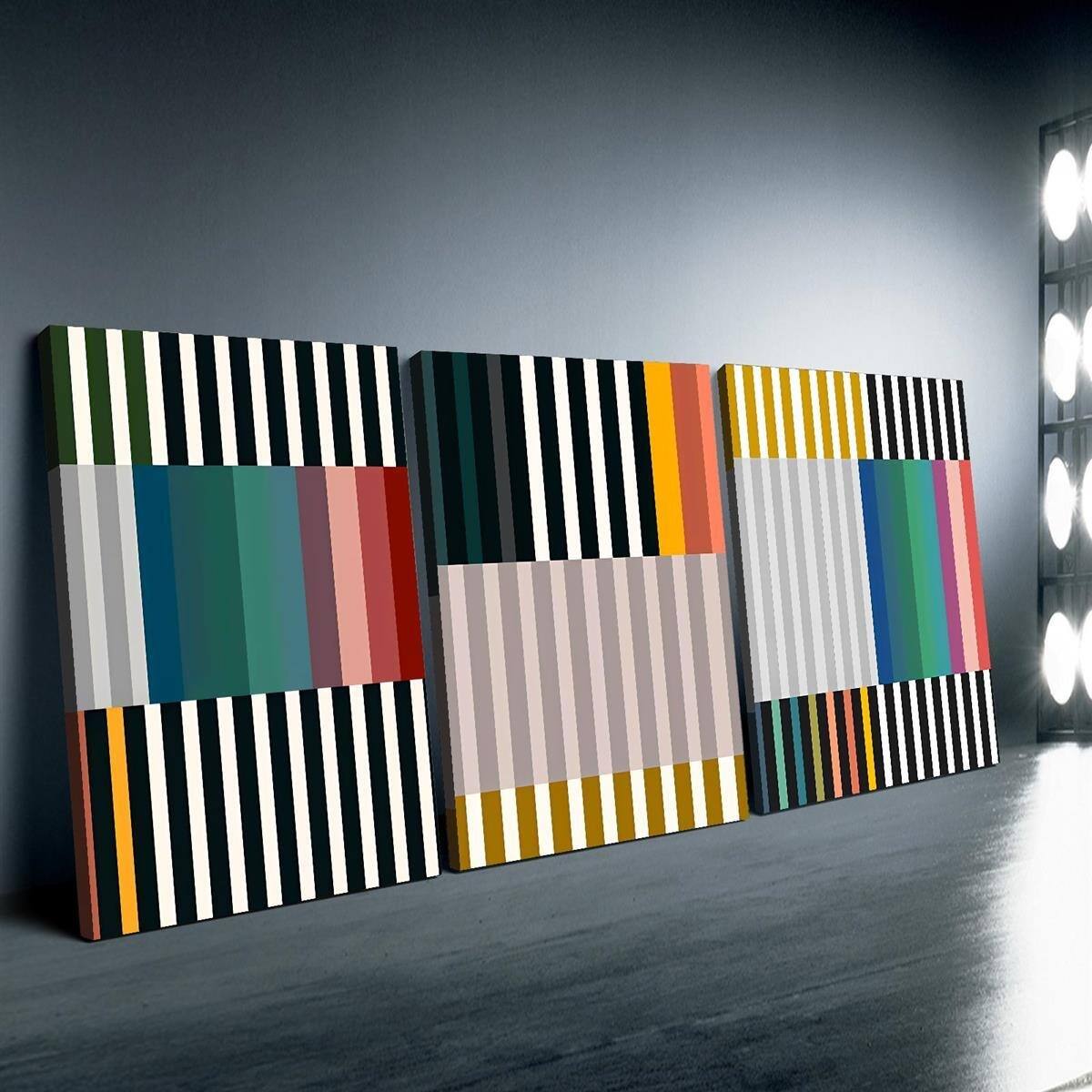 blue 3 Piece Abstract Geometric Canvas Art Print Set Modern & Art Deco ...