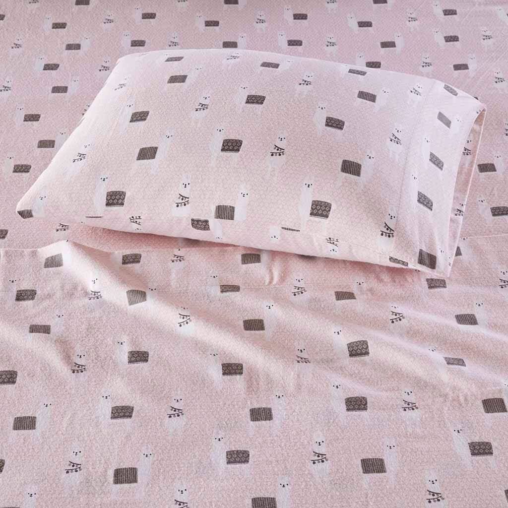 Gracie Mills Atticus Cotton Flannel Printed Sheet Set Pink Llamas 3351 ...