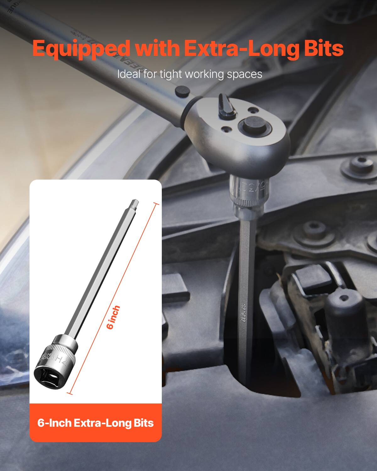 VEVOR Extra Long Allen Hex Bit Socket Set, 18 Piece 3/8 inch Drive, S2 ...