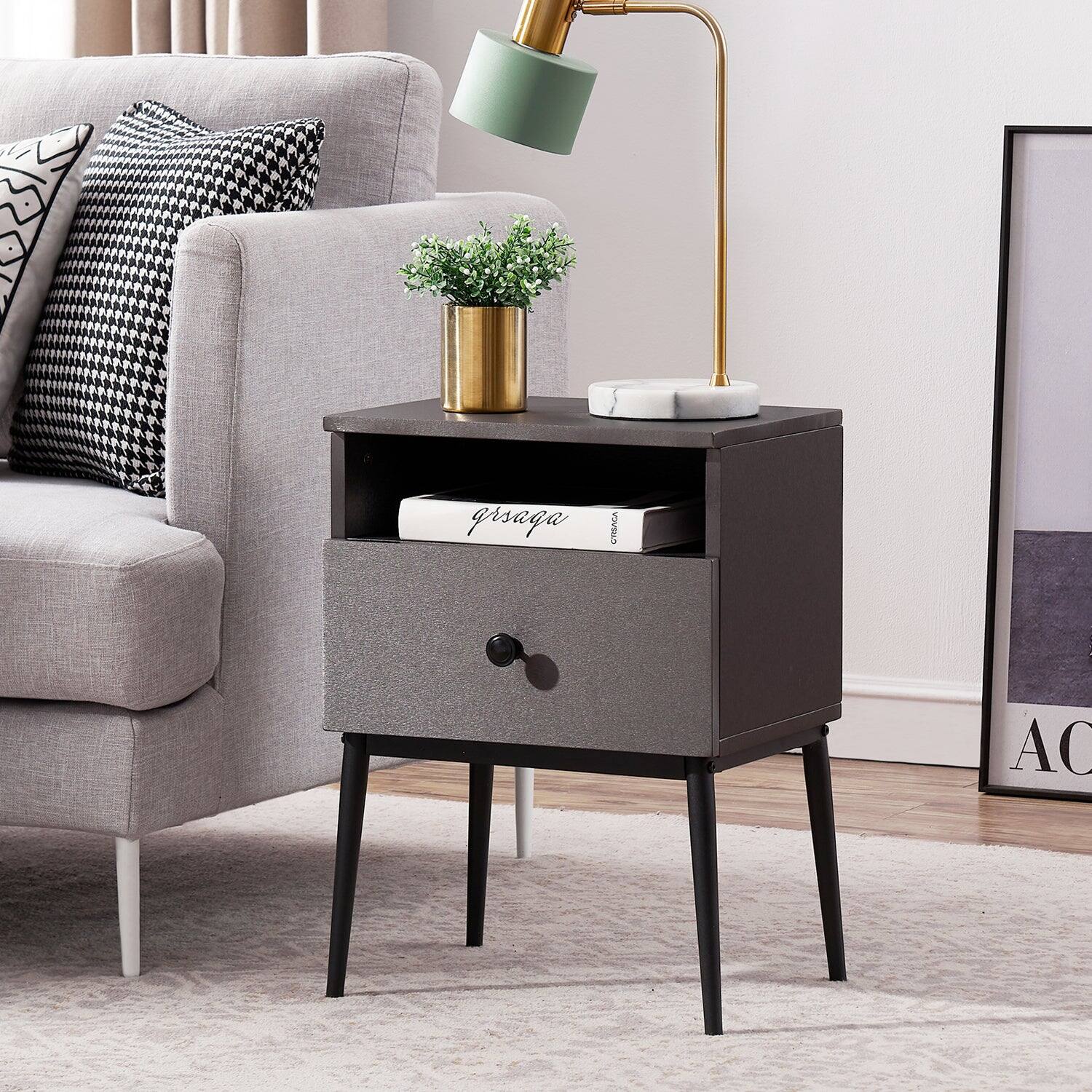 Vecelo Nightstand Set of 2, Bedside Table with Drawer MDF Wood End ...