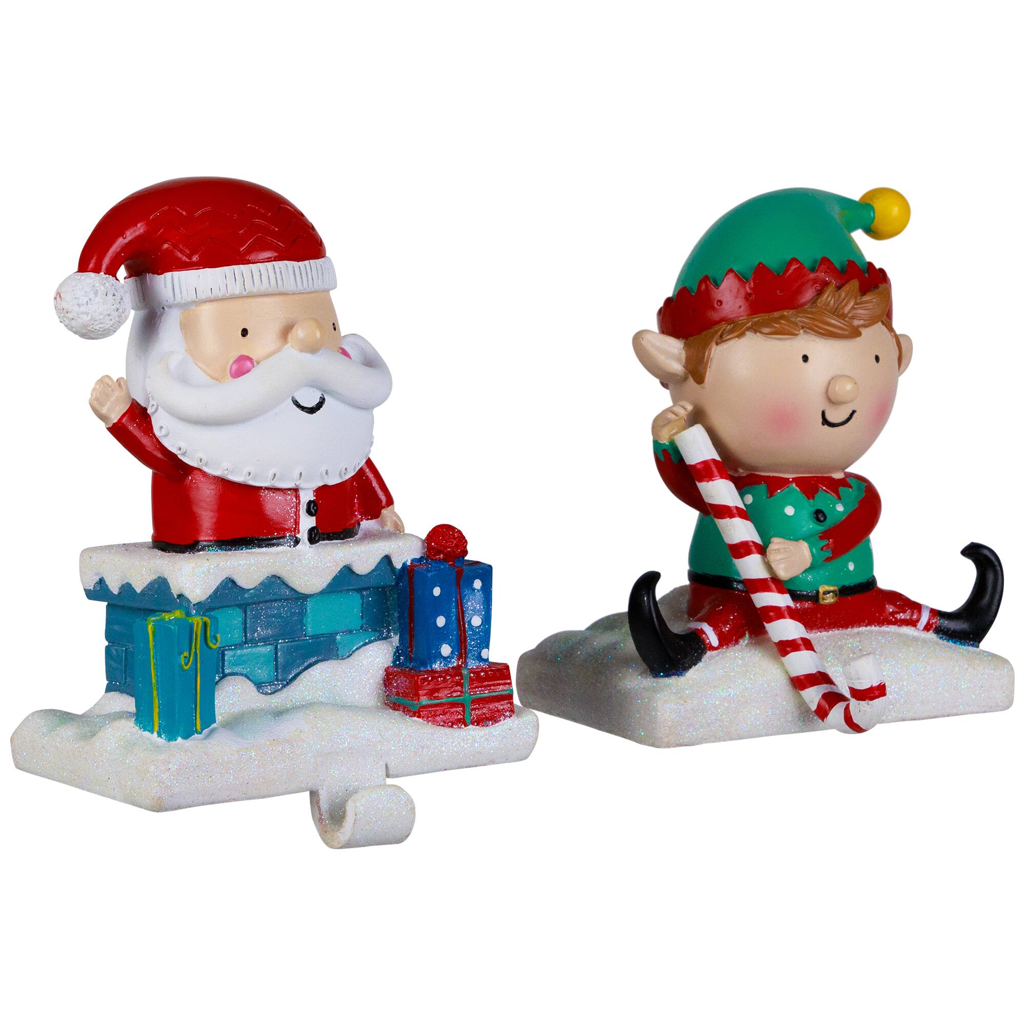 Northlight Santa and Elf Christmas Stocking Holders 5" Set of 2 Green ...