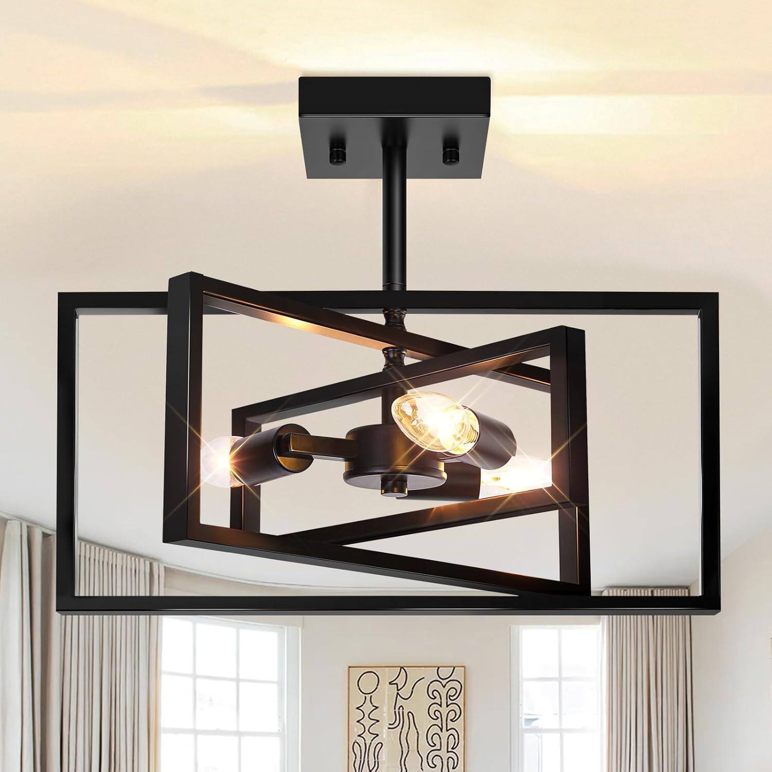 Nordic Hygge 3 Farmhouse Semi Flush Mount Ceiling Fixture, Rustic ...