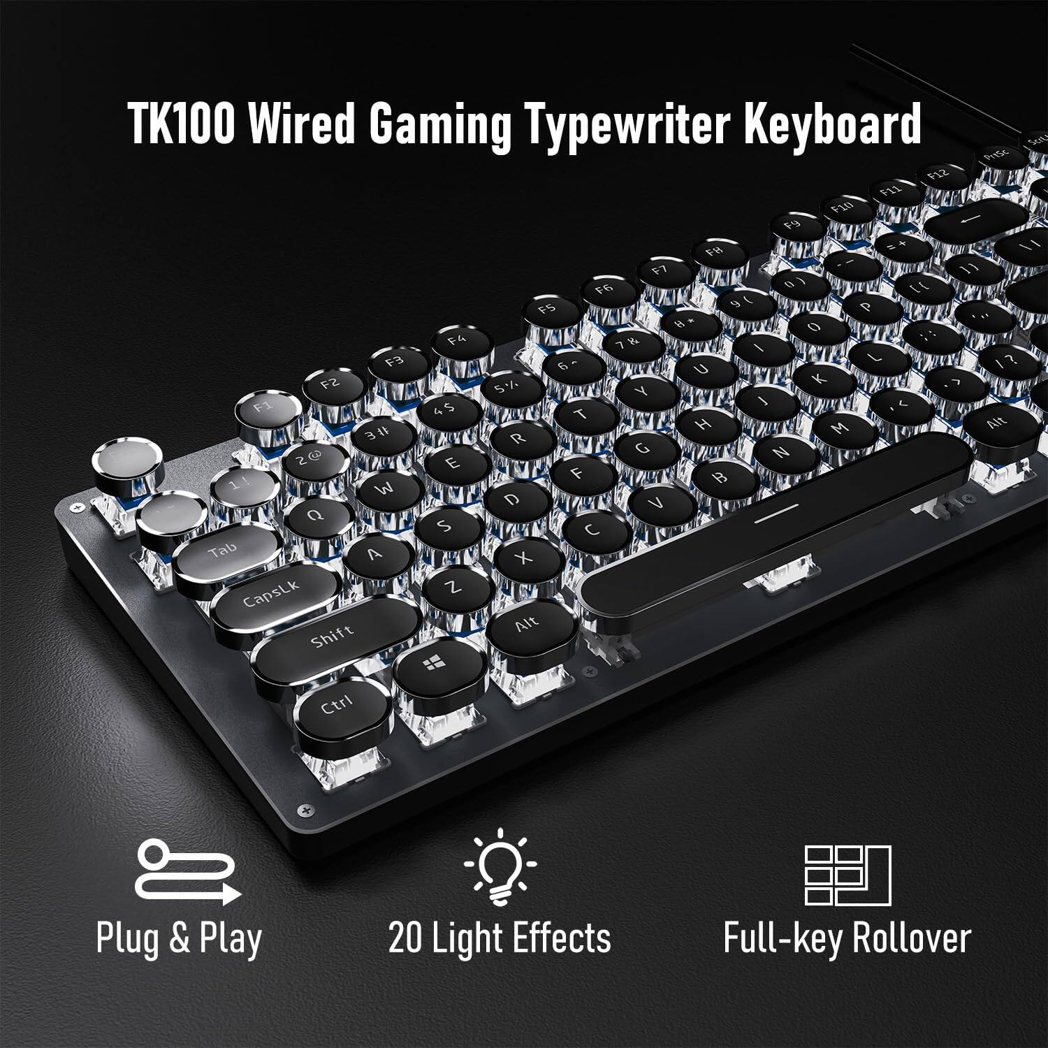 Live At Space Eweadn Tk100 Typewriter Wired Mechanical 104 Keys Aesthetic Keyboards With White ...