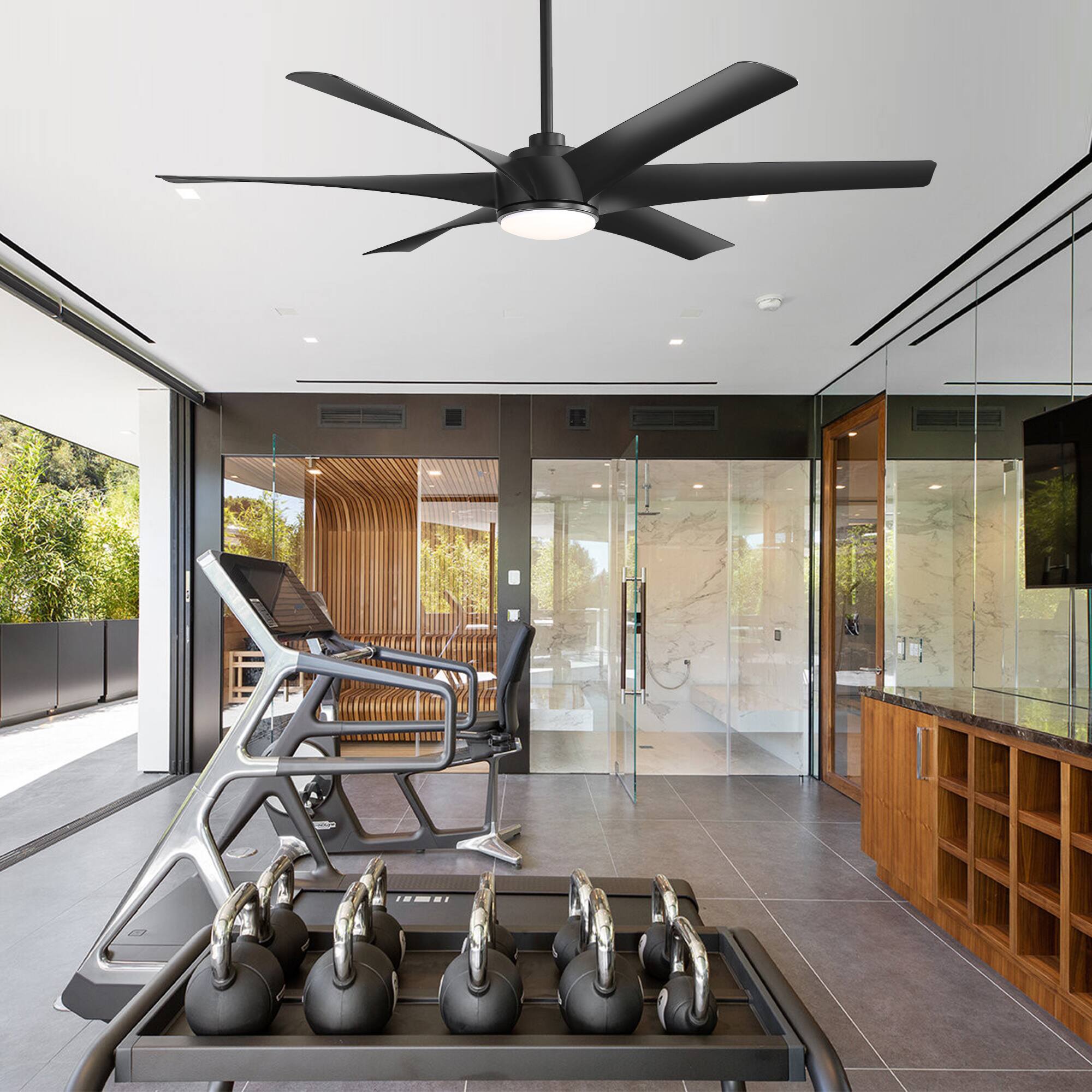 Breezary 65" Large Indoor Ceiling Fan with Remote Control, 6 ABS Blades, 6 Speed DC Motor, 7"/12 ...