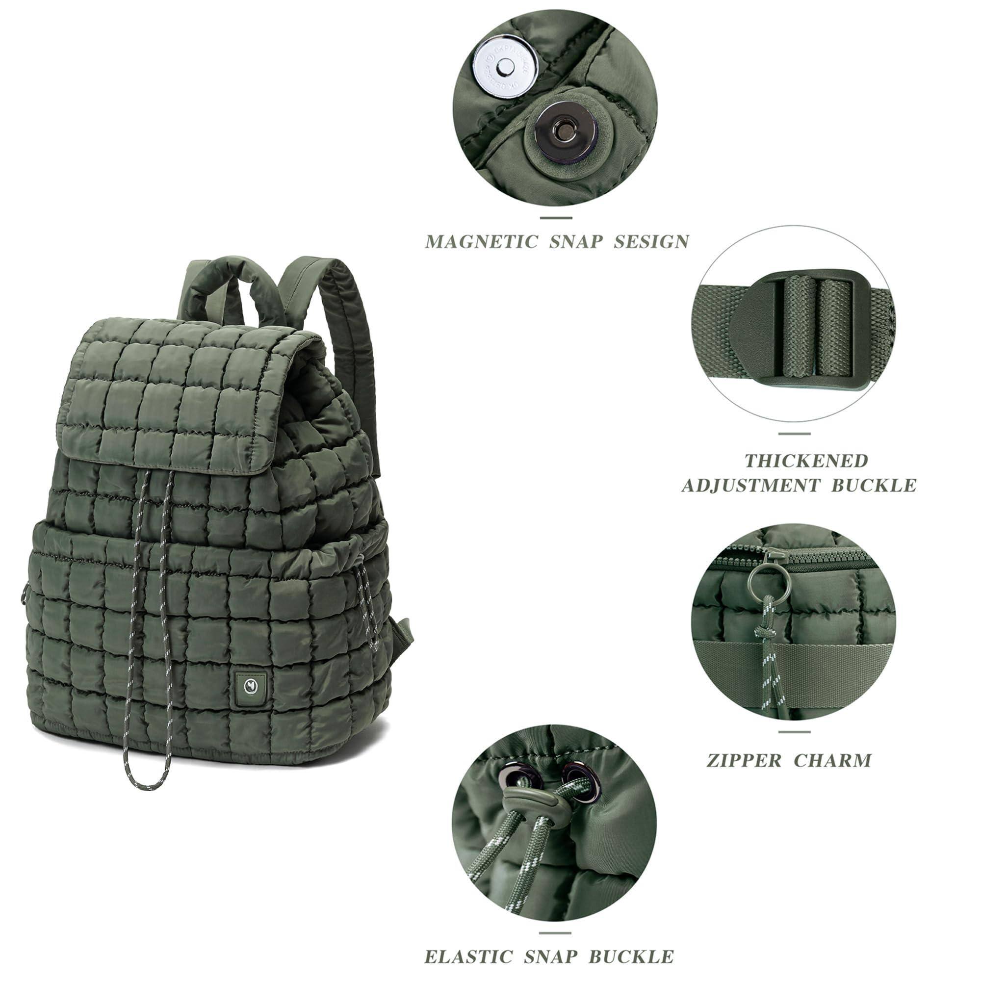 Cozy Serene Quilted Backpack For Women Lightweight Travel Gym Bag Hiker Pack Drawstring Padding ...