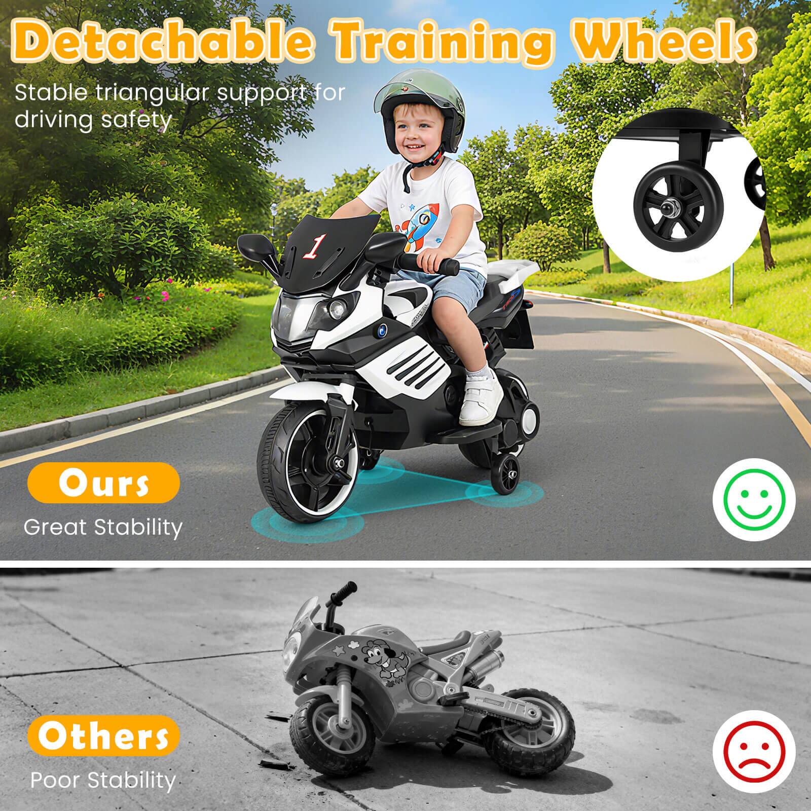 Costway 6V Kids Motorcycle with Music, Horn, Detachable Training Wheels ...